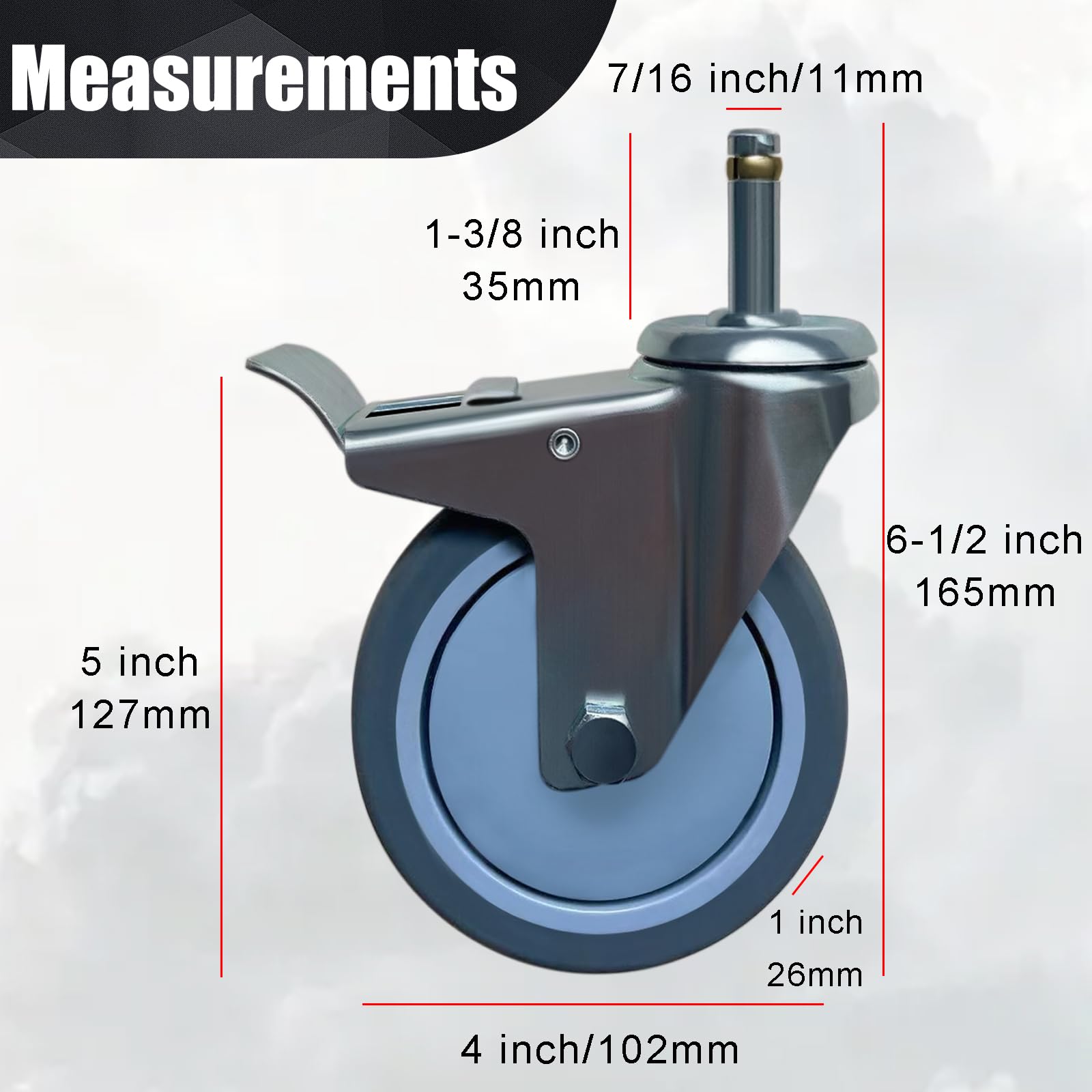 Snapklik.com : 4 Inch Swivel Stem Caster, 7/16-Inch Stem Diameter TPR ...