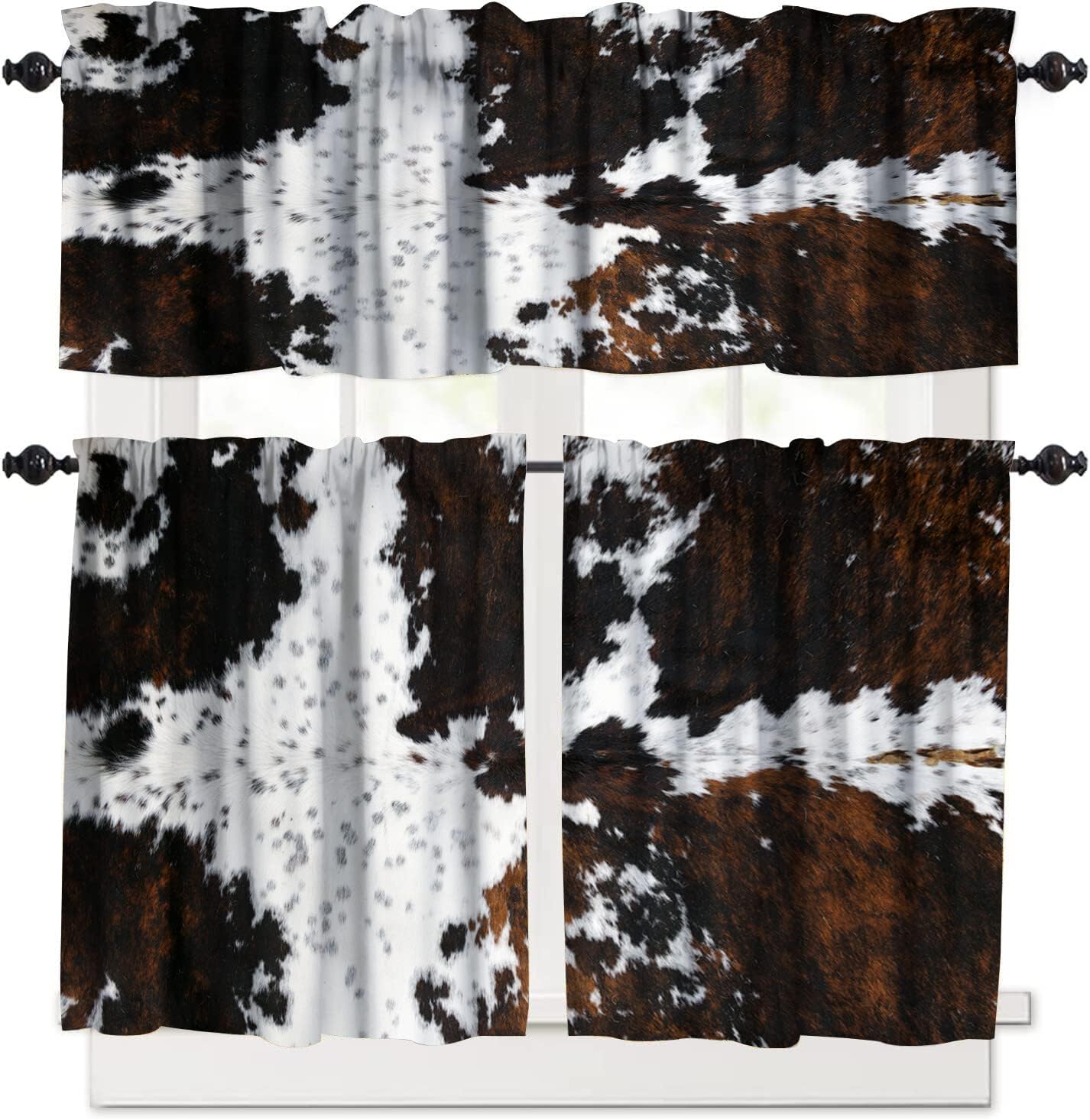 Amazon.com: Cow Print Kitchen Curtains Set, Brown Cowhide Cow Print ...