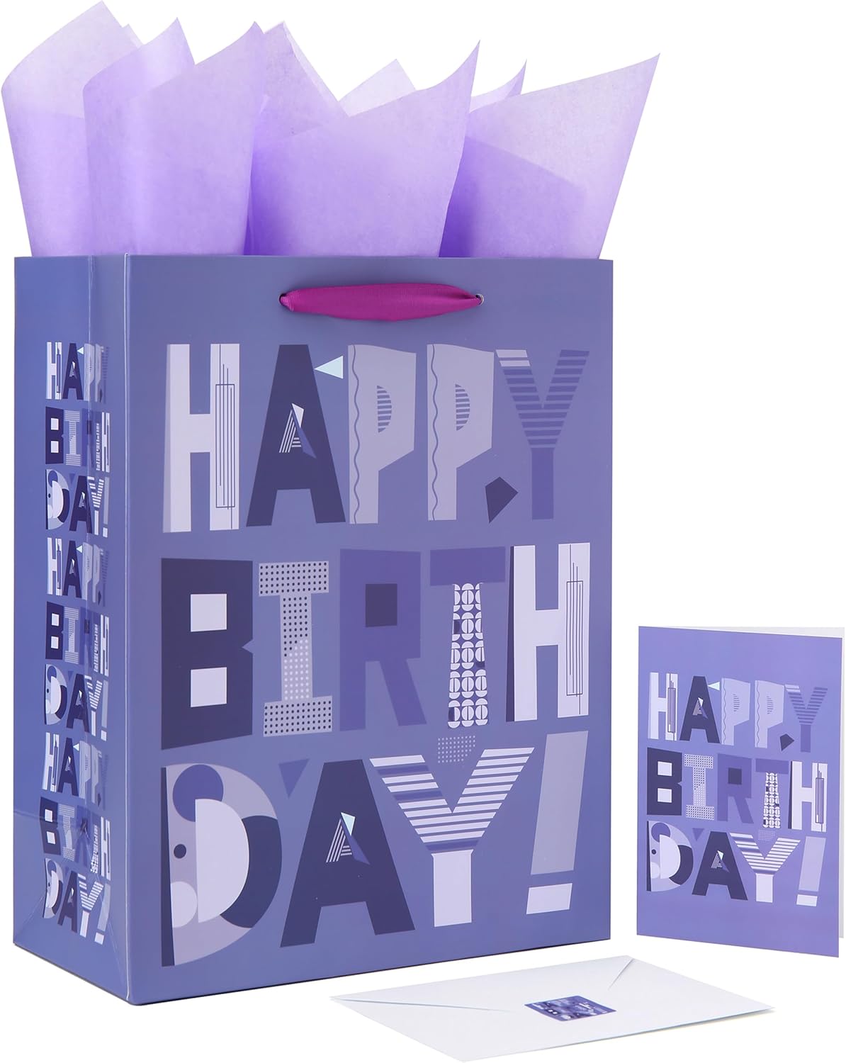Amazon.com: 13" Large Purple Gift Bag Set with Greeting Card and ...