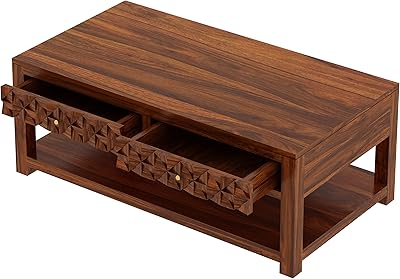 WOODENS Furniture Sheesham Wood Rectangular Glass Coffee Table | Centre ...