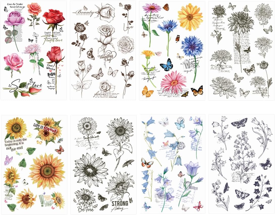 Amazon.com: 2 Sheets Vintage Rub on Transfer Flower Leaves Stickers 2 ...