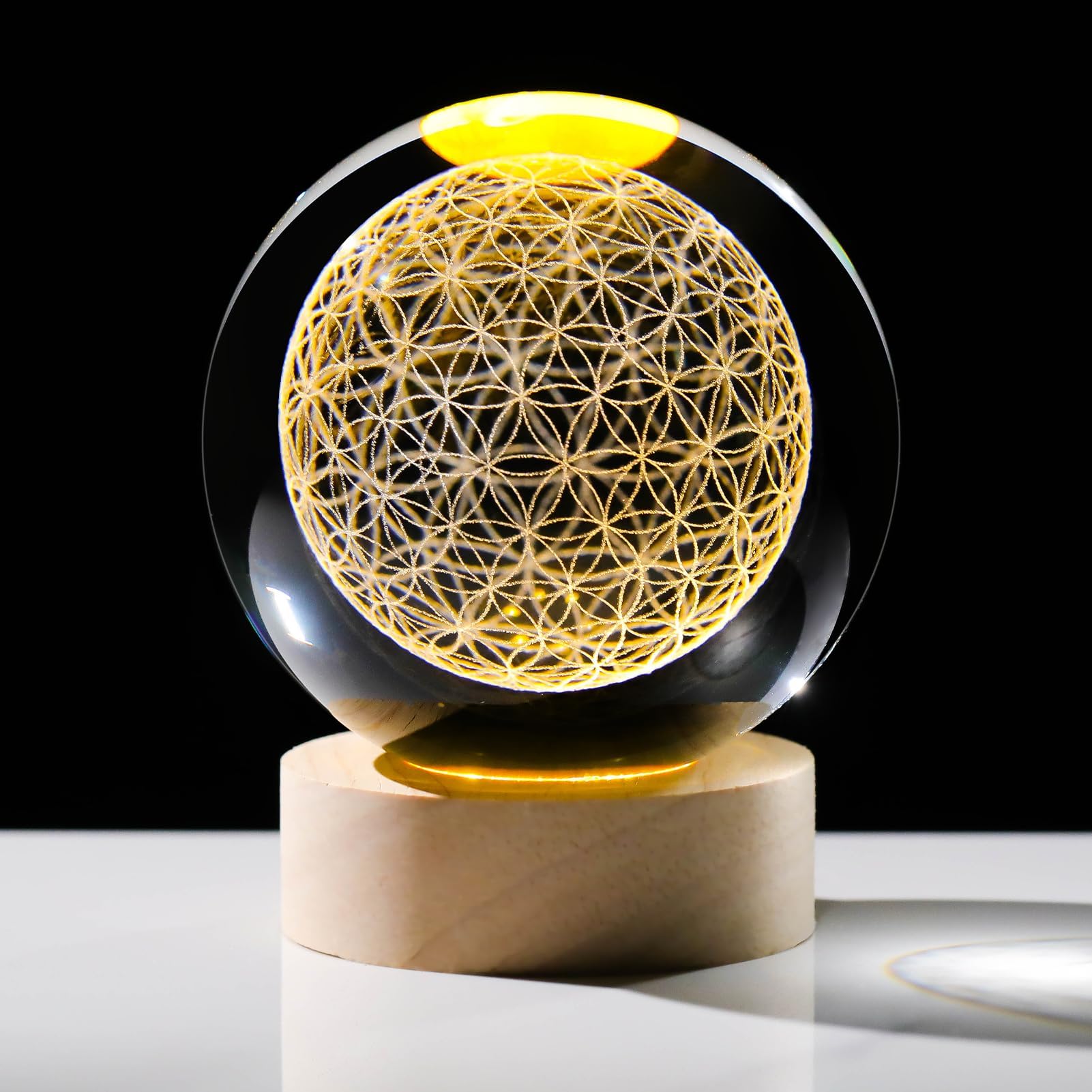 Amazon.com: Arikyrist 3D Engraved Flower of Life Crystal Ball, Laser ...
