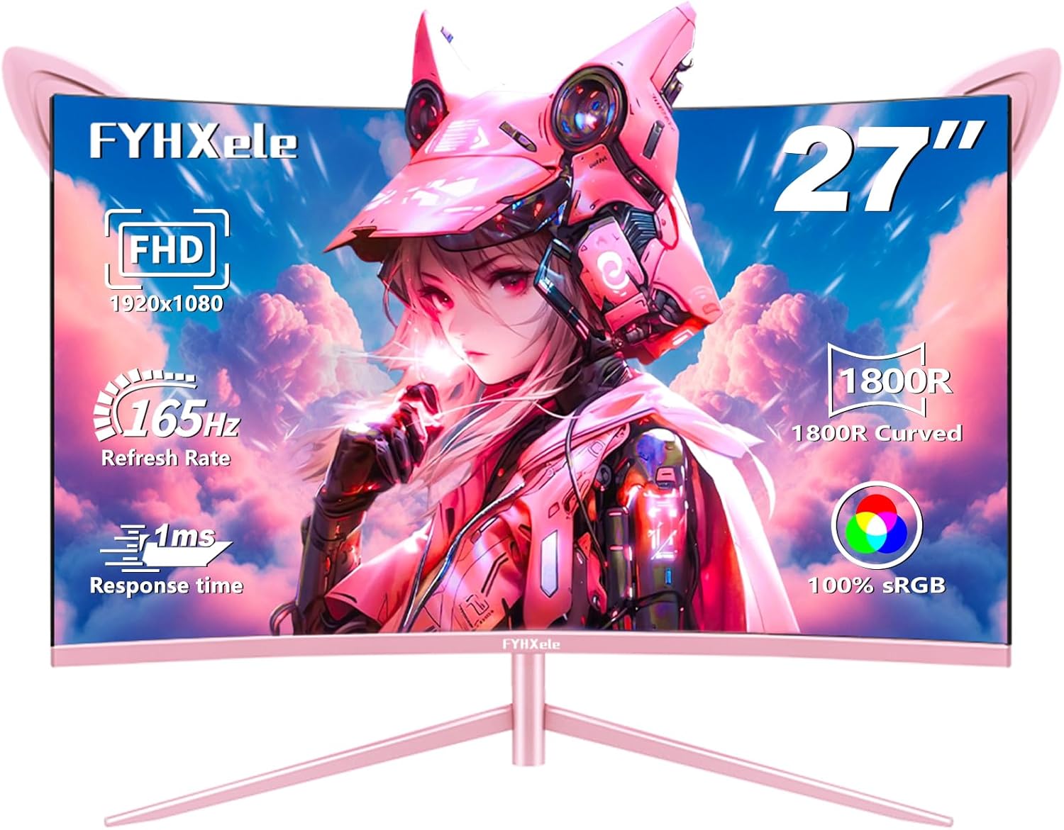 Amazon.com: FYHXele 27 inch Gaming Monitor, Pink 1800R Curved Monitor ...