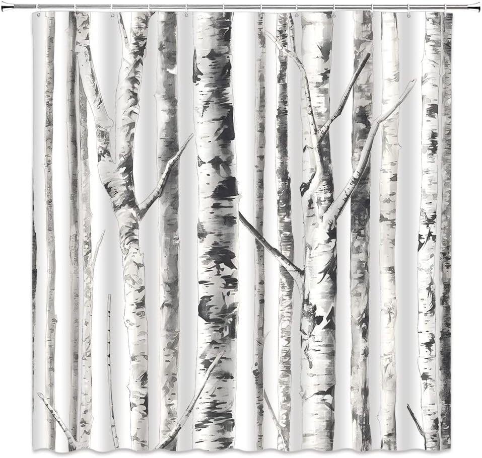 Amazon.com: VPUPCN Birch Trees Shower Curtain Abstract Gray White ...