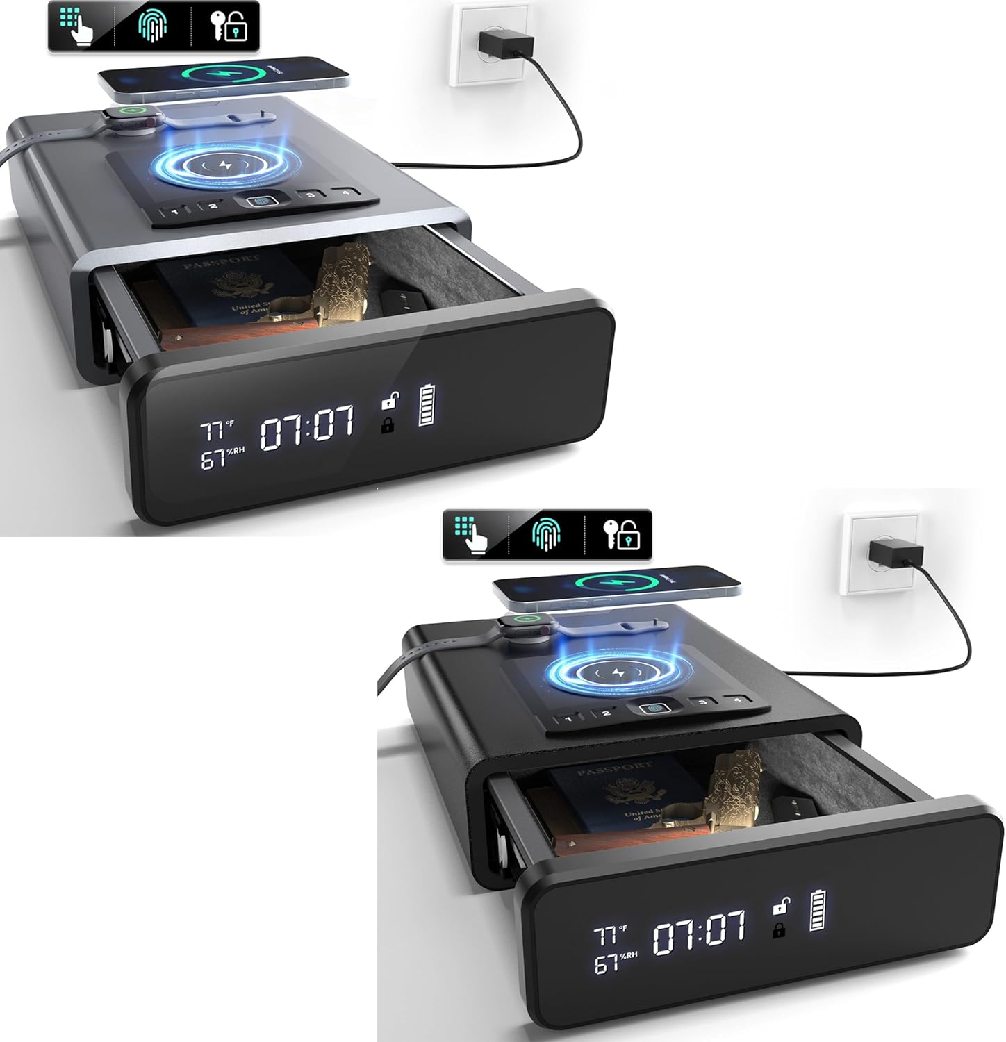 Amazon.com: Grimtron Biometric Gun Safe with LED Clock, DOJ Pistol Safe ...