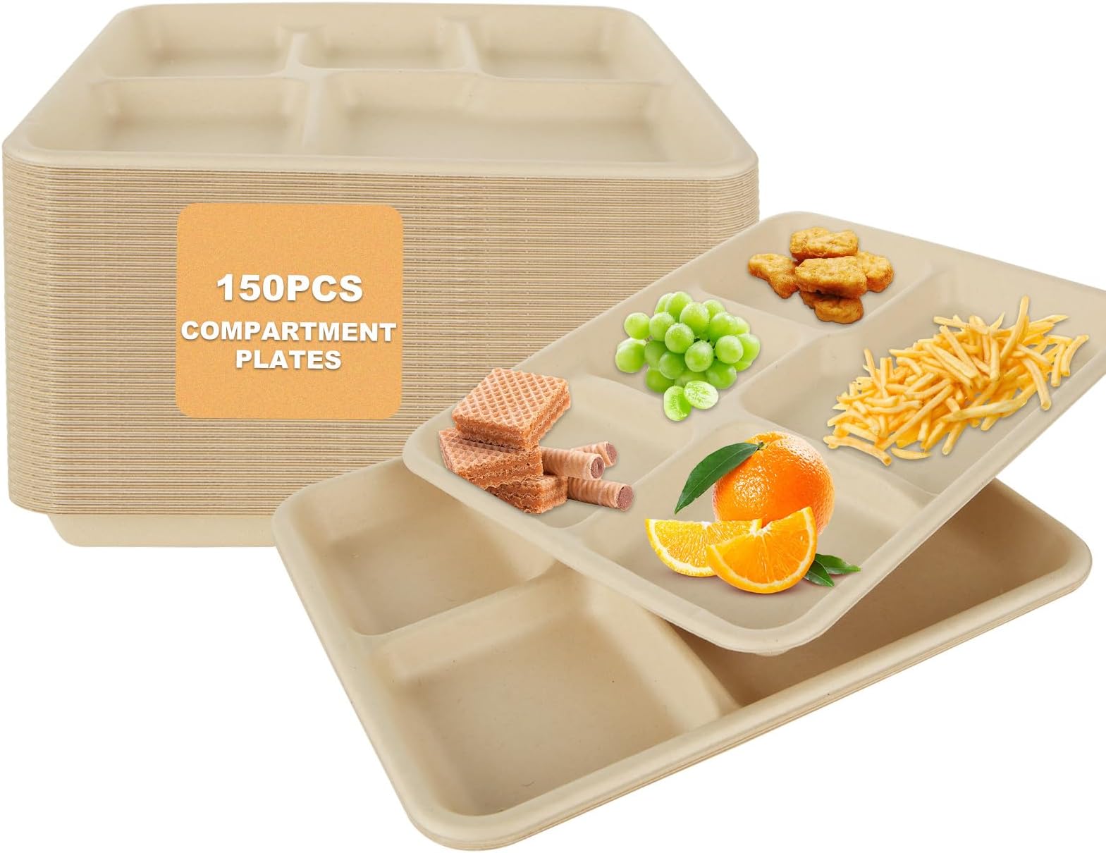 YOUNTHYE 150PCS Large Rectangular Paper Plates, 26x21x2.5CM Disposable ...