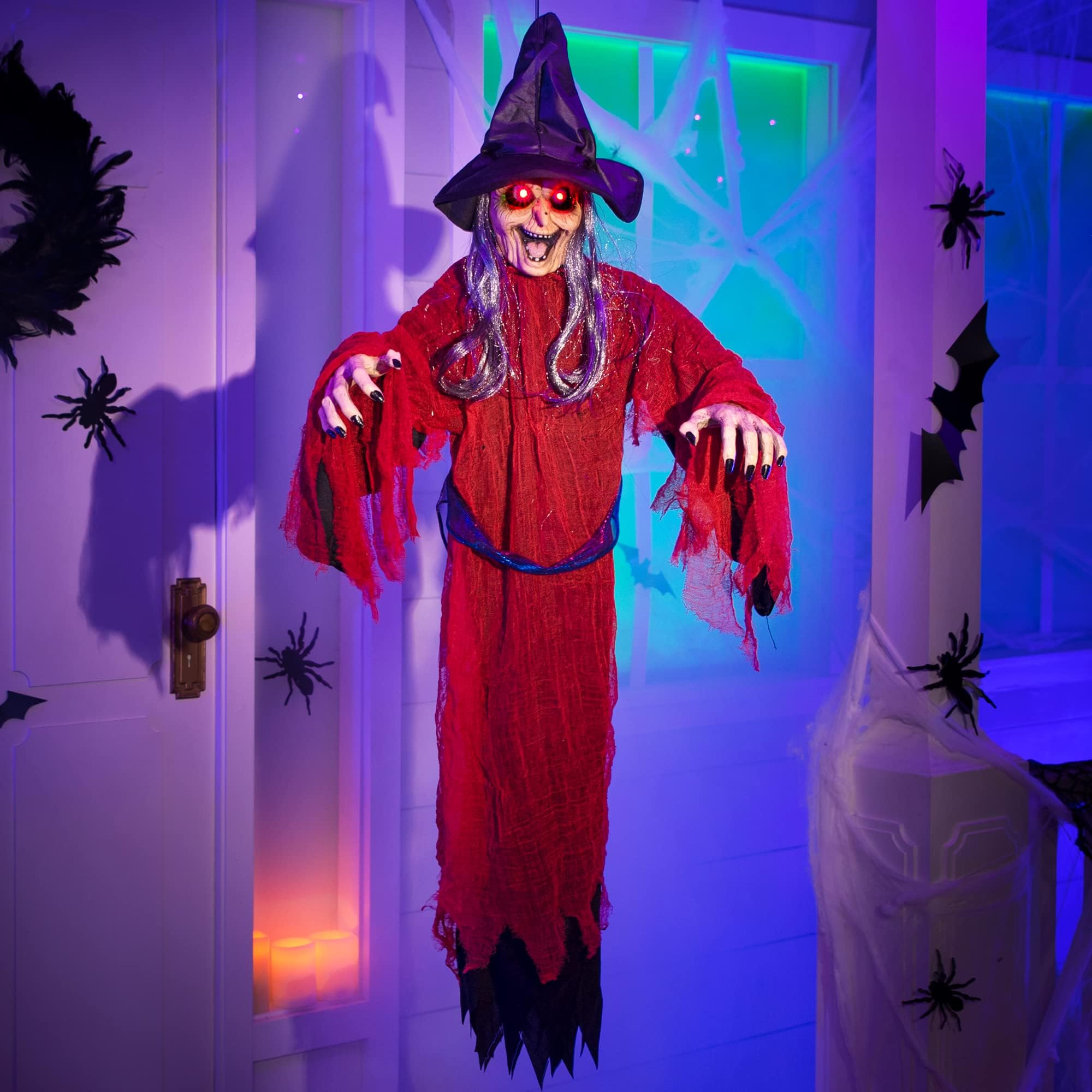 Halloween Hanging Animated Talking Witch Spooky Sounds 70inch Life Size ...