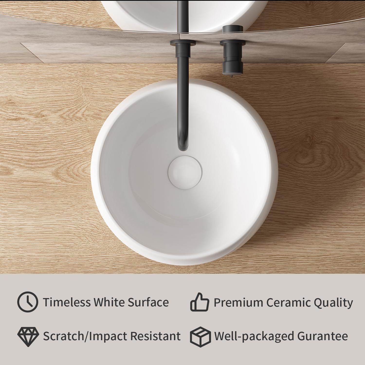 Snapklik.com : Vessel Sinks For Bathrooms, 16 Inch Round Bathroom Vessel Sink, White Ceramic ...