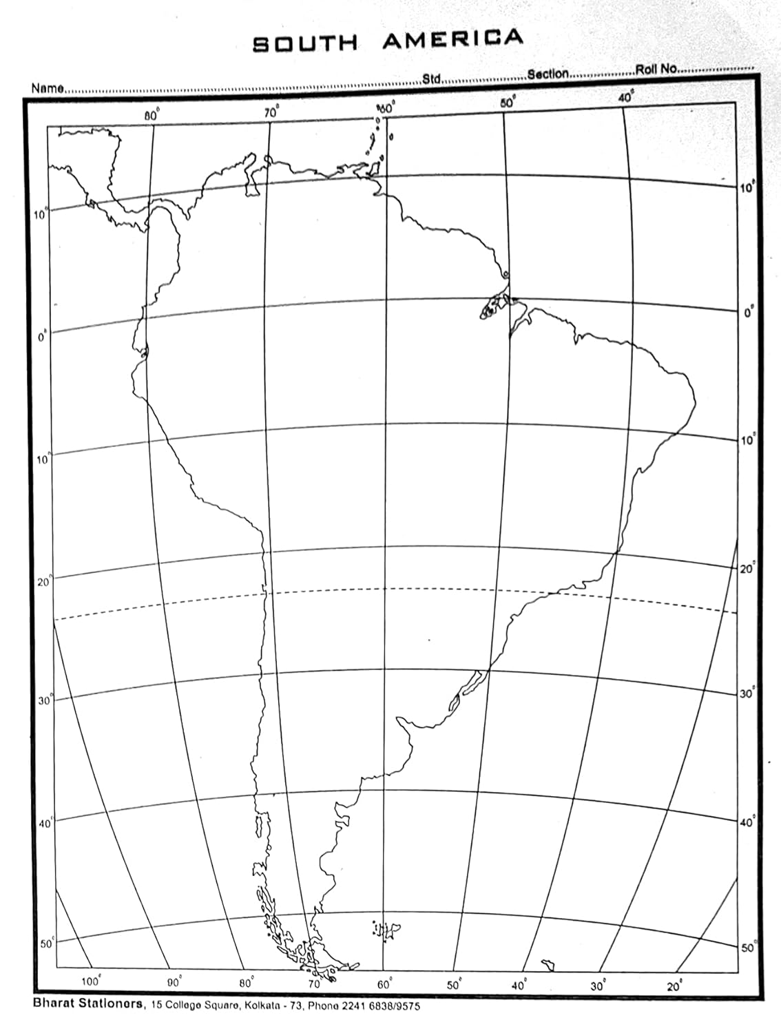 SOUTH AMERICA PHYSICAL OUTLINE BLANK MAP For Practice (100 SHEETS ...