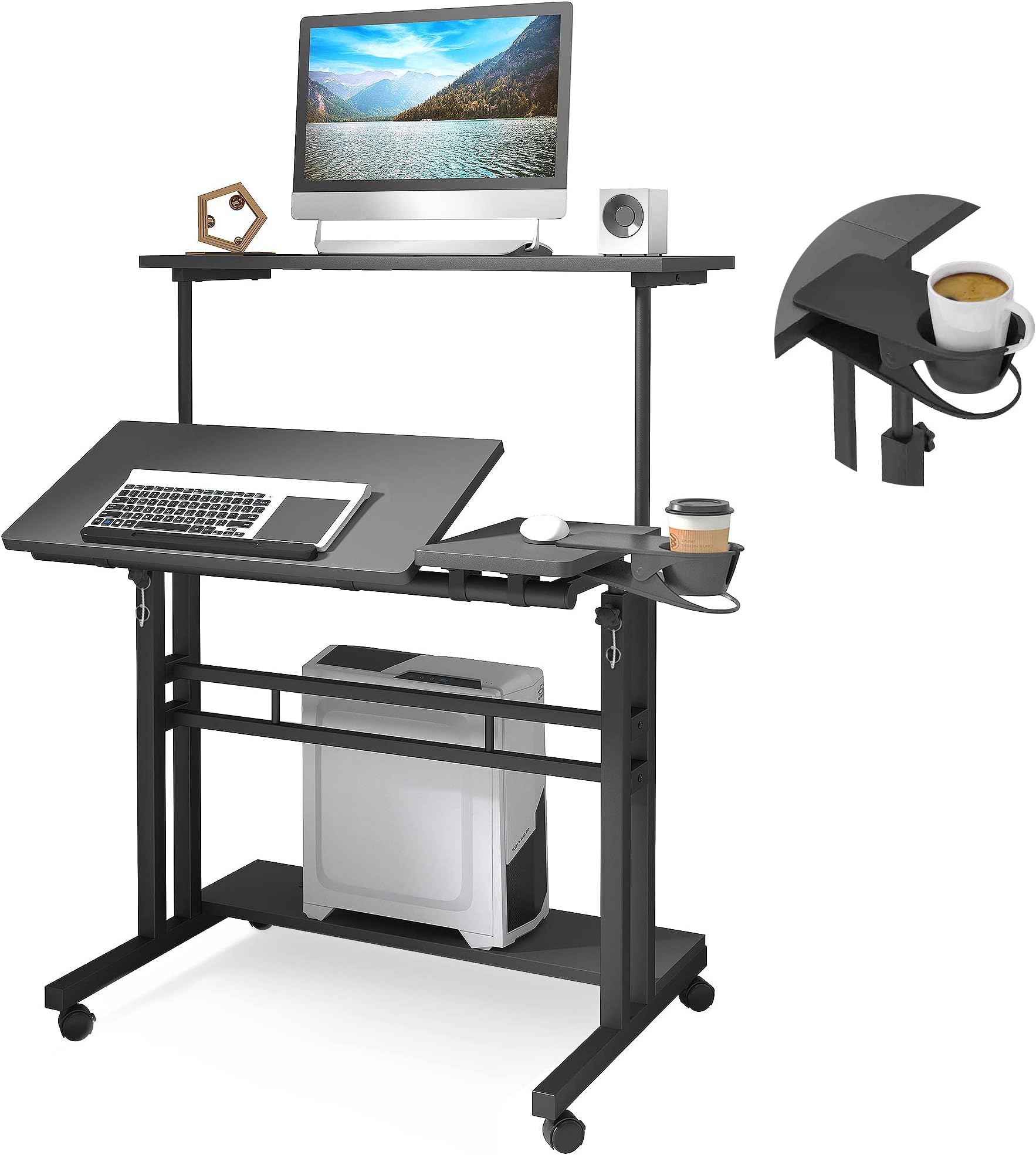 Amazon.com: Mount-It Mobile Desk Workstation with Dual Monitor Mounts ...