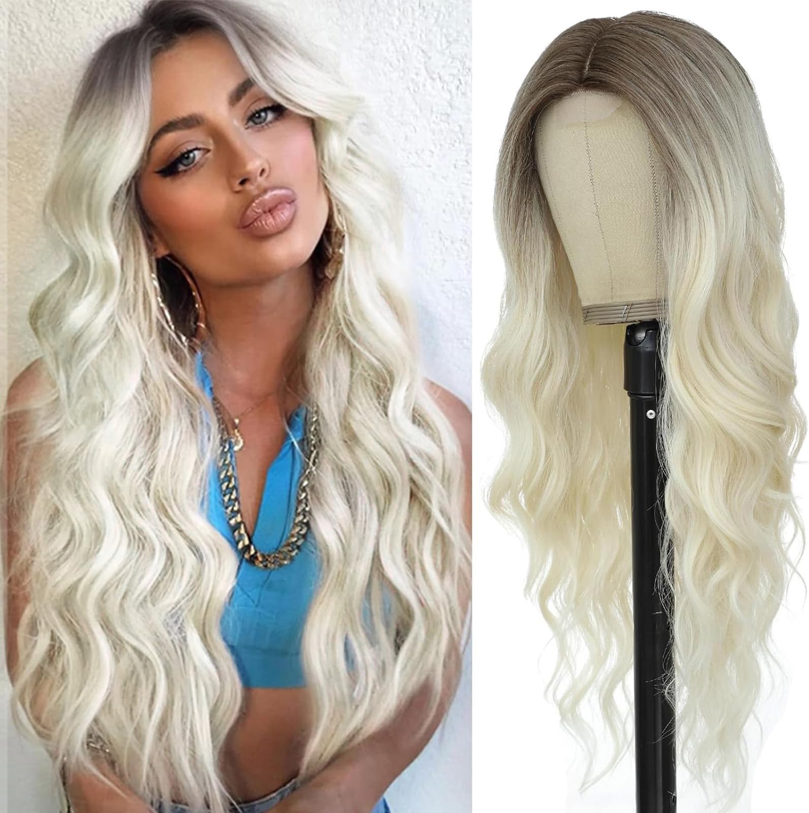 Amazon.com : starluck Long Ombre Purple Wavy Wig for Women 26 Inch ...