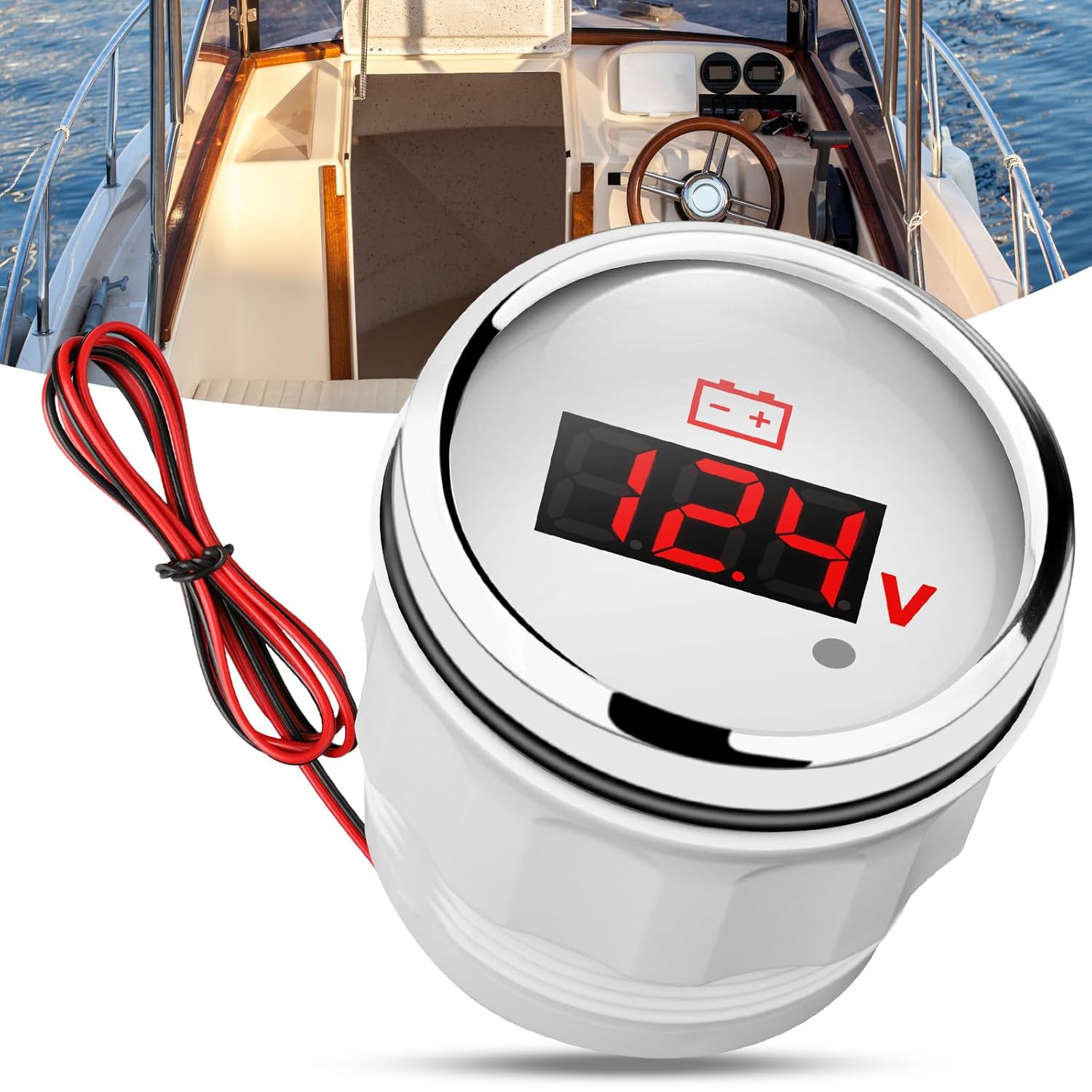 Amazon.com: DC 12V 24V Marine Digital Voltmeter Gauge, Waterproof Volt ...