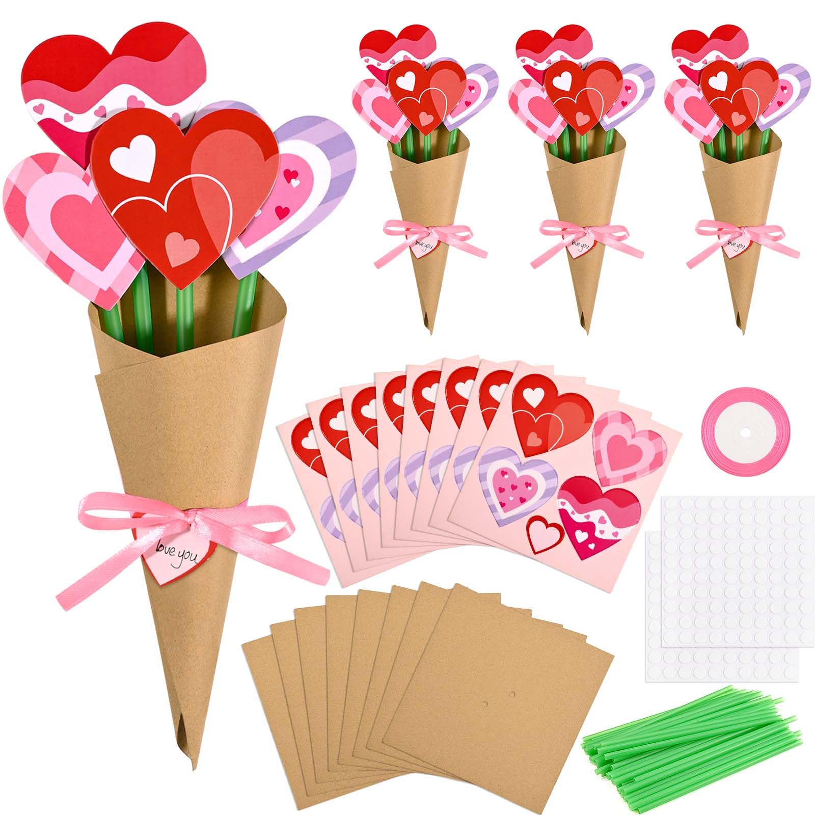Amazon.com: 24 Pcs Flower Bouquet Craft Kit Valentines Day Crafts Paper ...