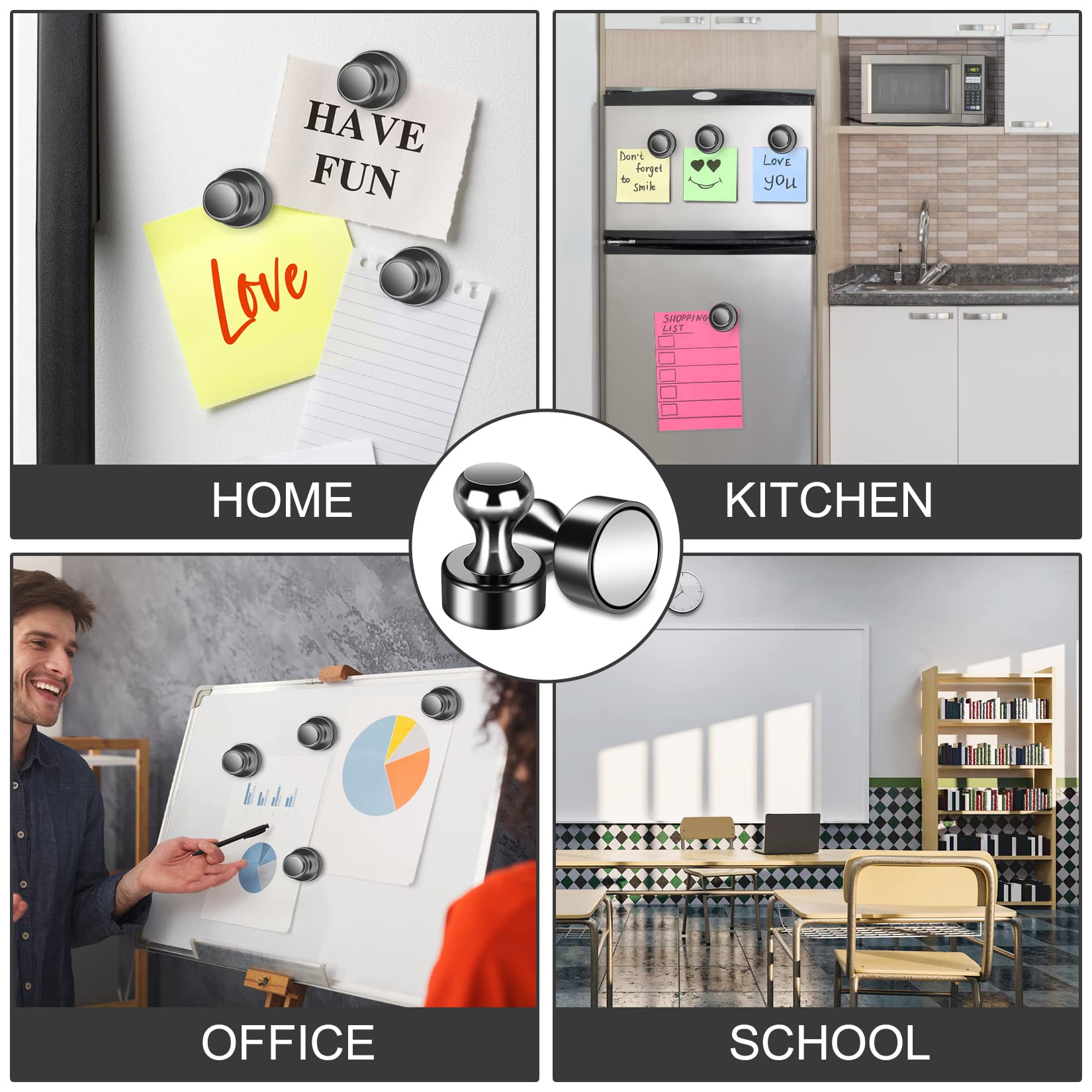 Snapklik.com : 20 Pack Magnetic Push Pins, Black Strong Fridge Magnets ...