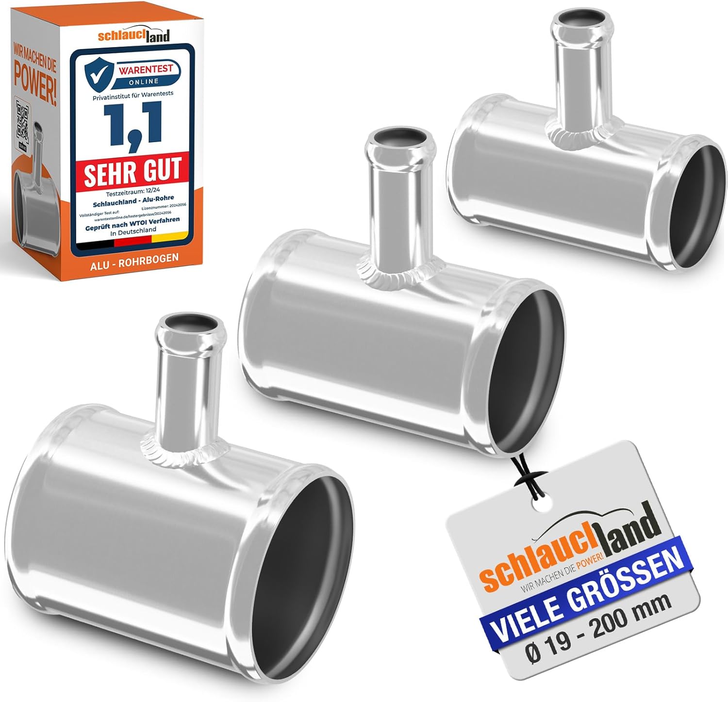 2 Stück | ALUROHR T-STÜCK AD-Ø 60mm Abgang 19mm glänzend T Verteiler ...