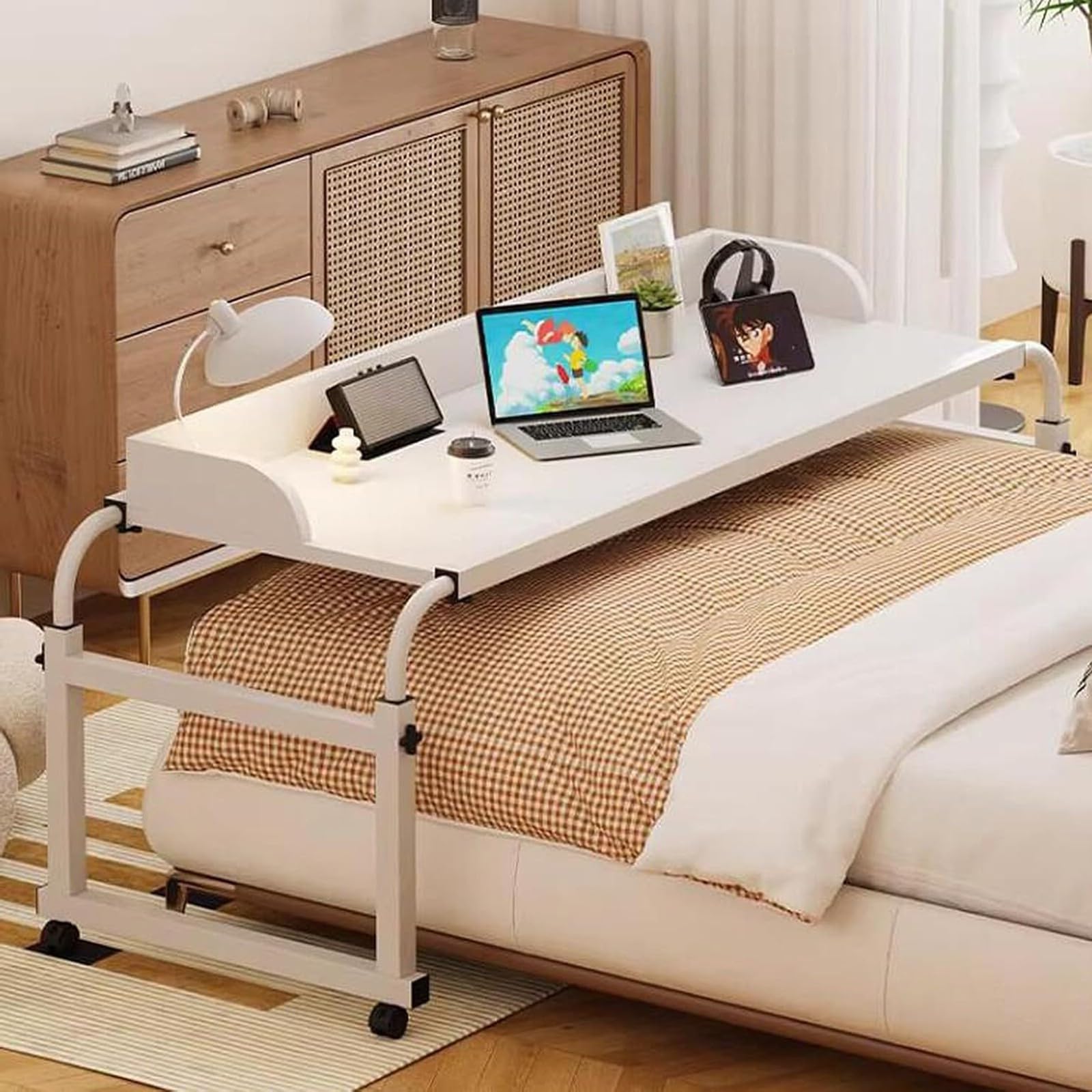 MEYEBP Bedtable Overbed Table with Wheels, Adjustable Height Over The ...