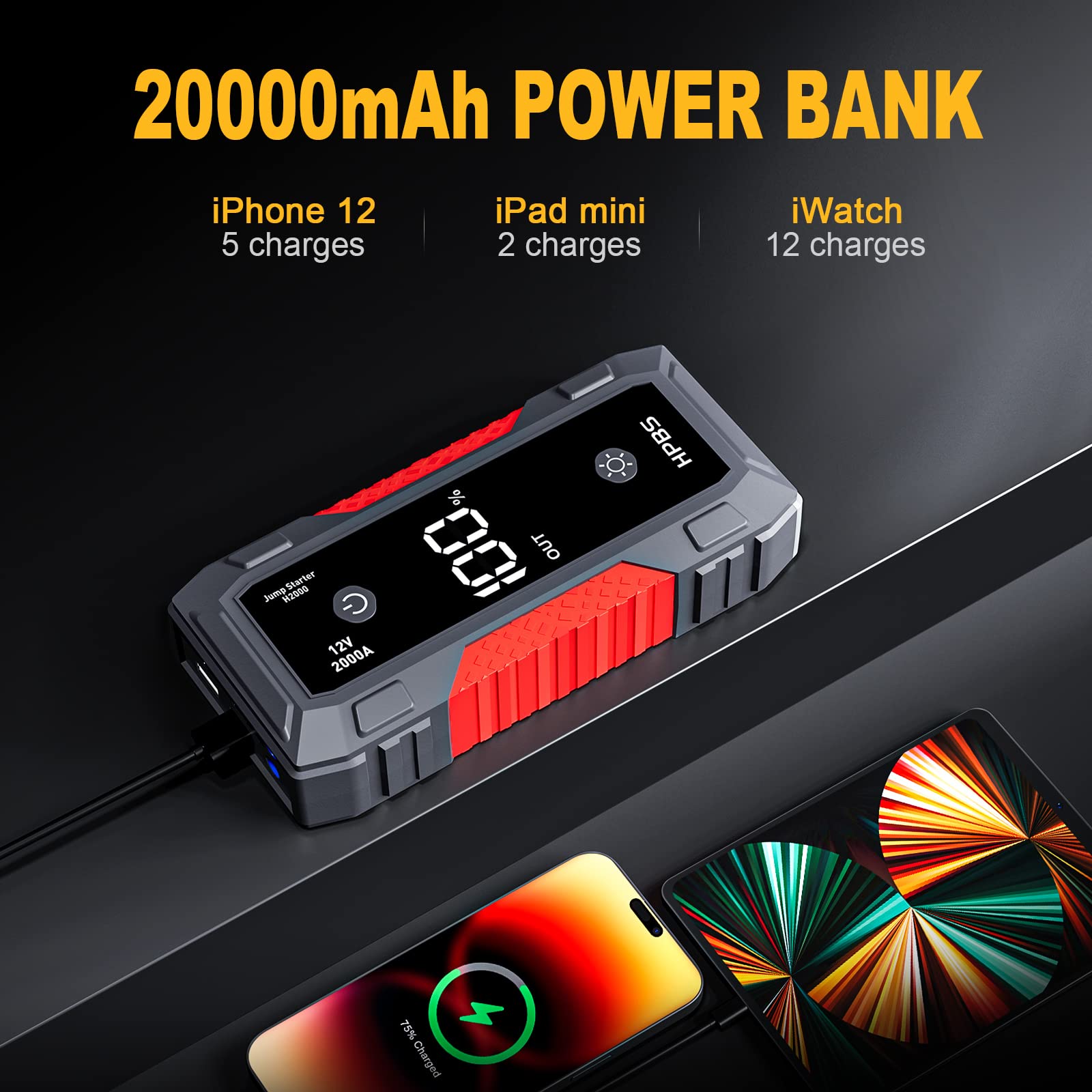 Snapklik.com : HPBS Jump Starter - 2000A Car Battery Jump Starter For ...