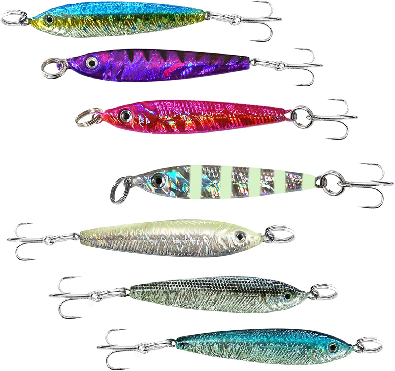 Amazon.com : 7pcs 7-color Fish WOW! 1oz Fishing Metal Mega Live Bait ...