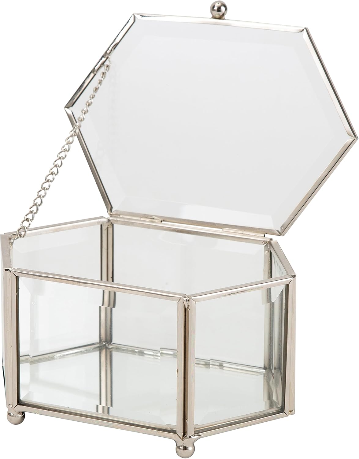 Amazon.com: Home Details Hexagon Glass Keepsake Box | Diamond Shape ...