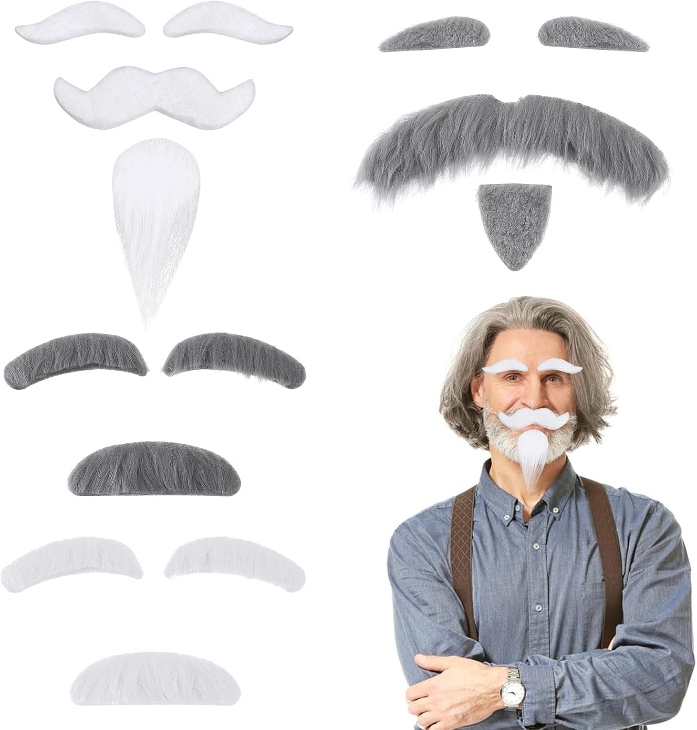 4 Sets Fake Mustache and Eyebrows Stick On Moustaches and Eyebrows for ...