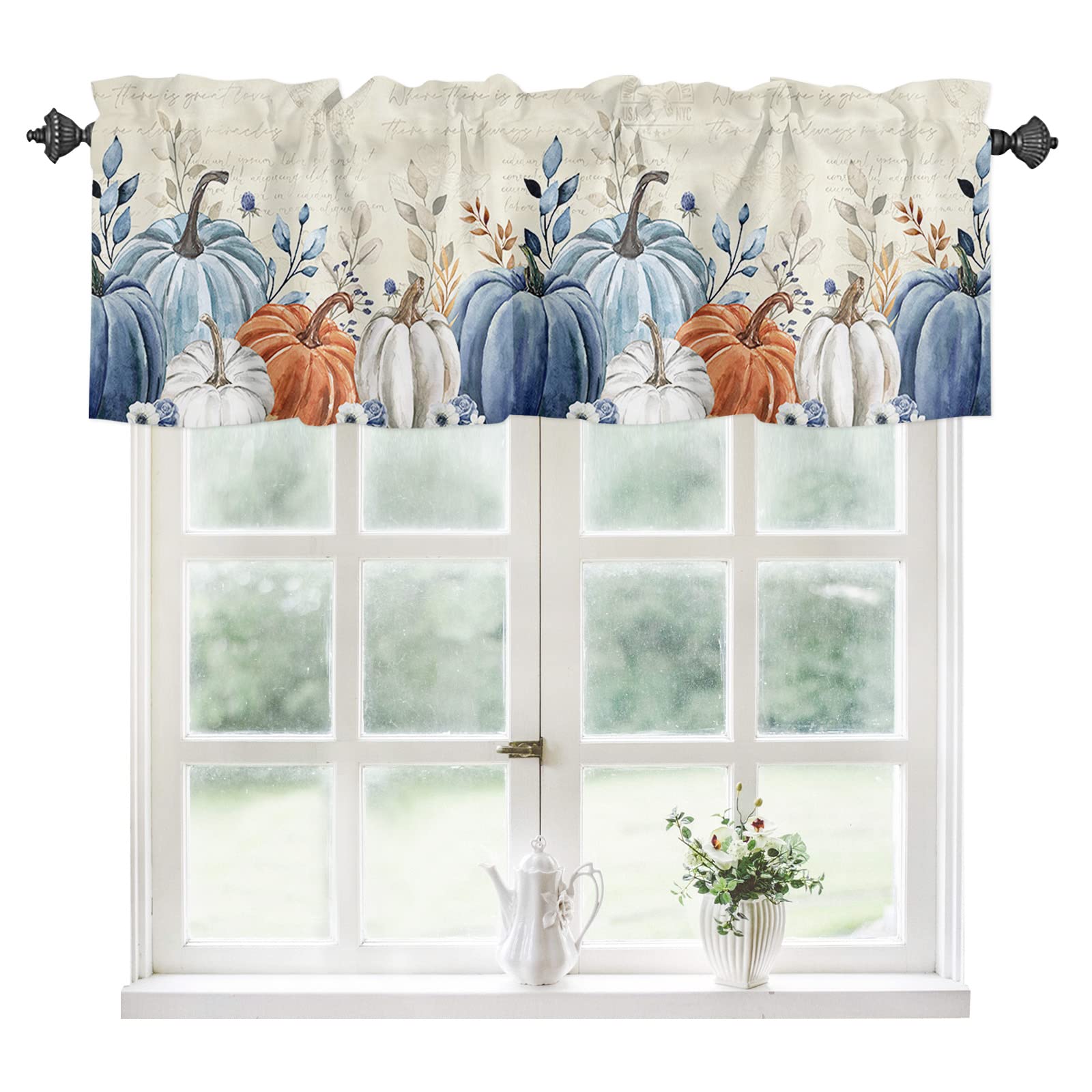 Amazon.com: Fall Valance for Windows Blue Pumpkin Curtains Valances ...