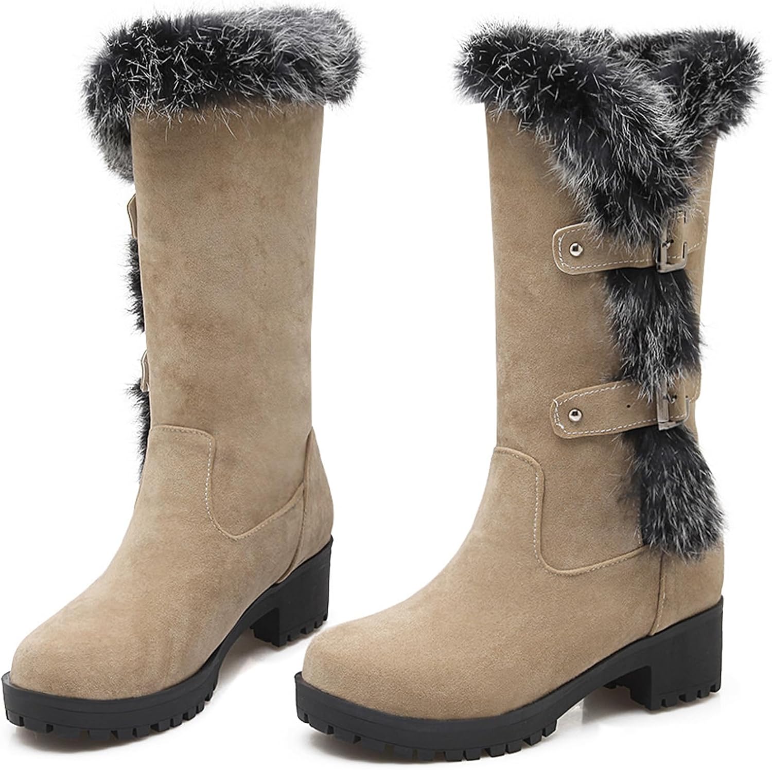 Amazon.com | Women's Suede Mid-Calf Snow Boots, Comfortable Warm Buckle ...