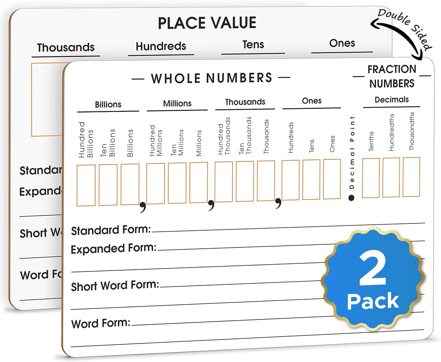 Amazon.com : 2 Pack Place Value Board 9" x 12" Double Sided Dry Erase ...
