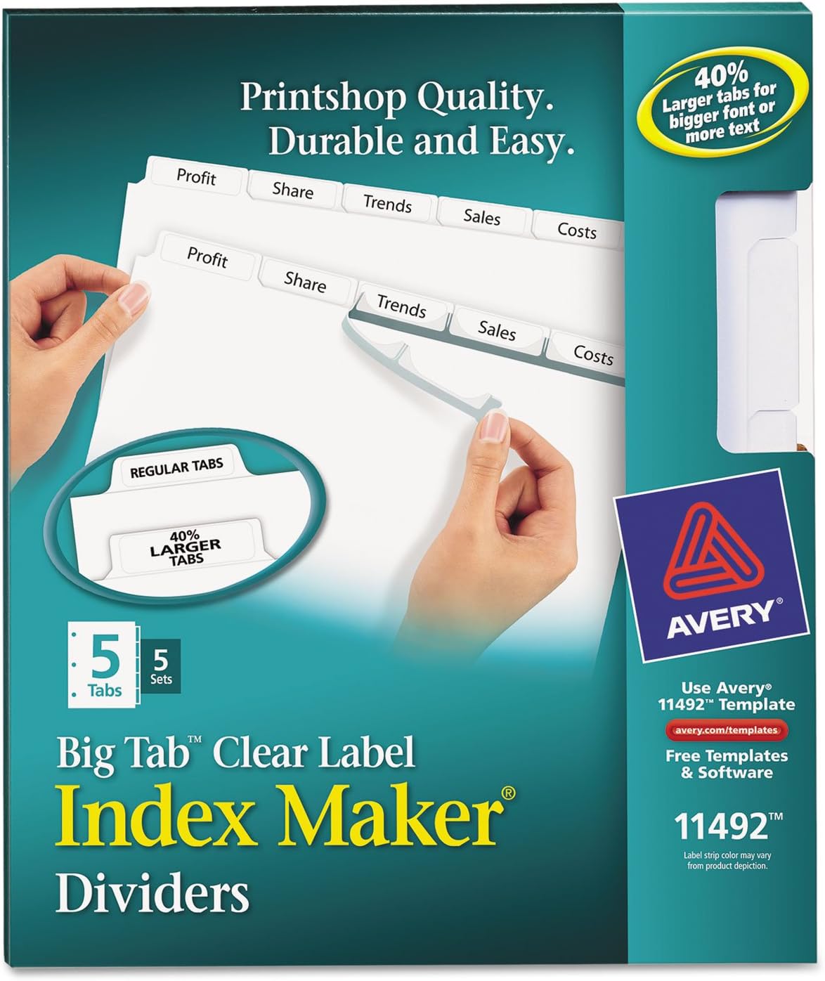 Amazon.com : Avery 11492 Index Maker Divider,Big Tab, 5 Tabs, 8-1/2 ...