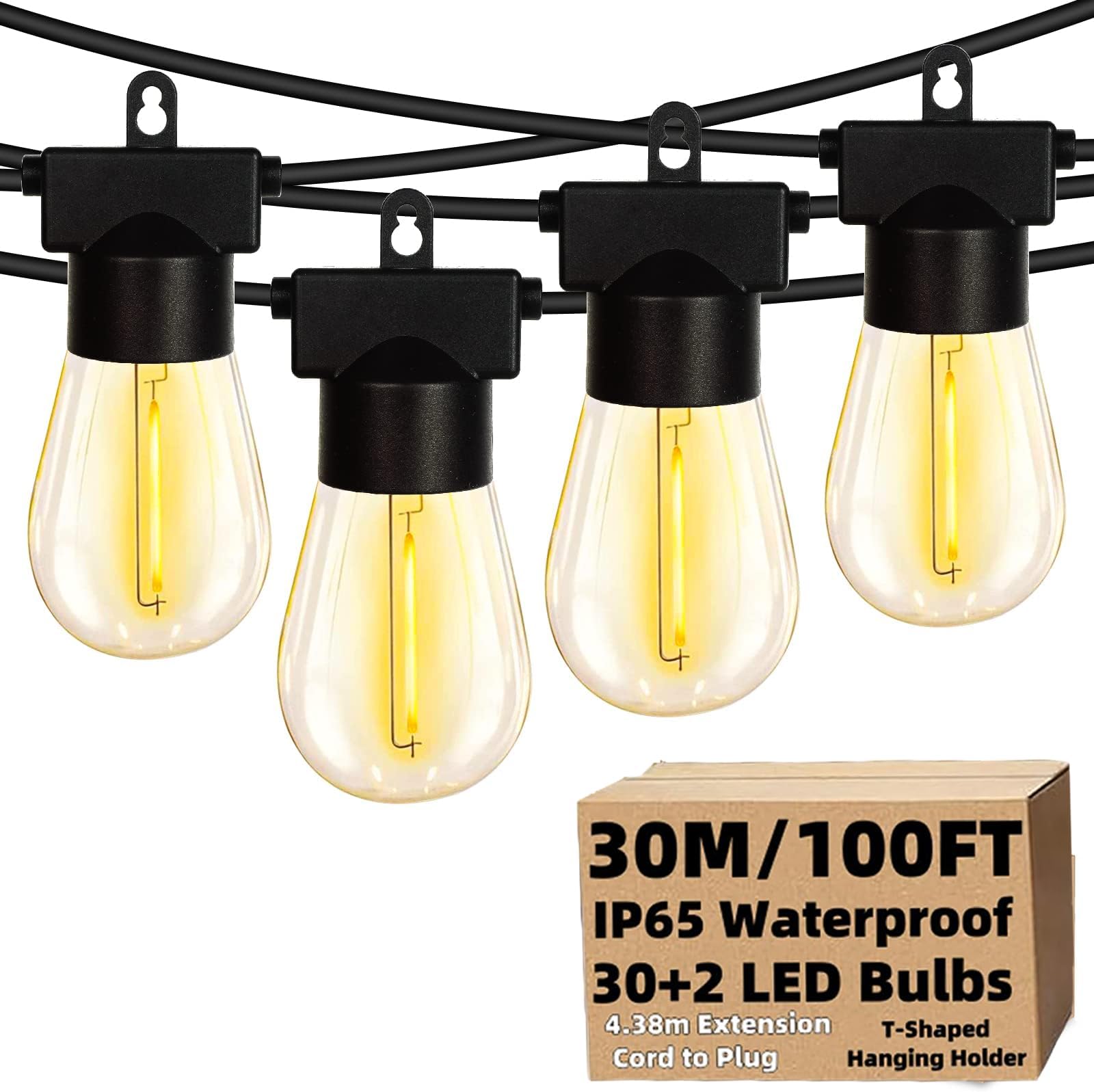 LED Outdoor String Lights 30M/100FT 50 (+2) shatterproof Bulbs ...