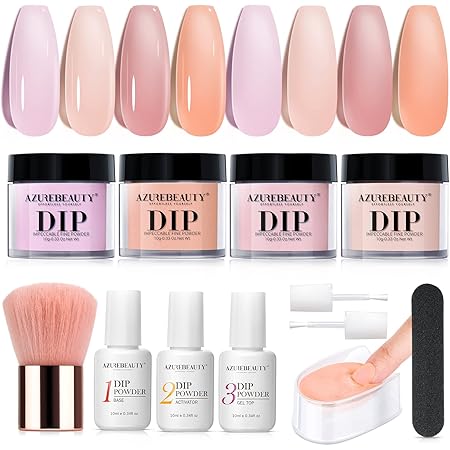 Amazon.com: AZUREBEAUTY Dip Powder Nail Kit Starter, 4 Colors Skin Nude ...