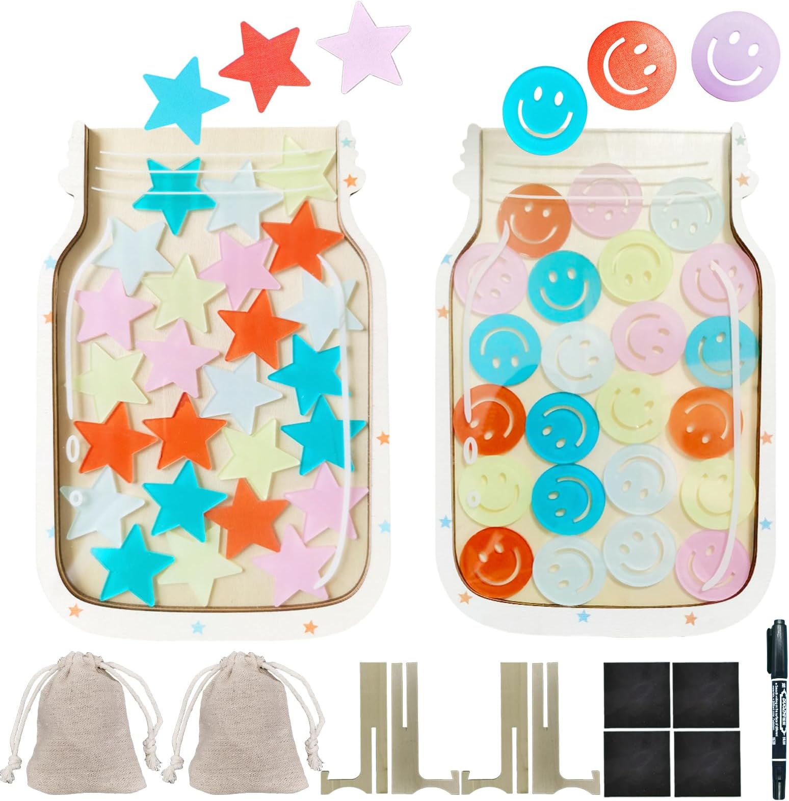 Amazon.com : 2Pack Reward Jar Magnetic Star and Smiley Face Reward Jar ...