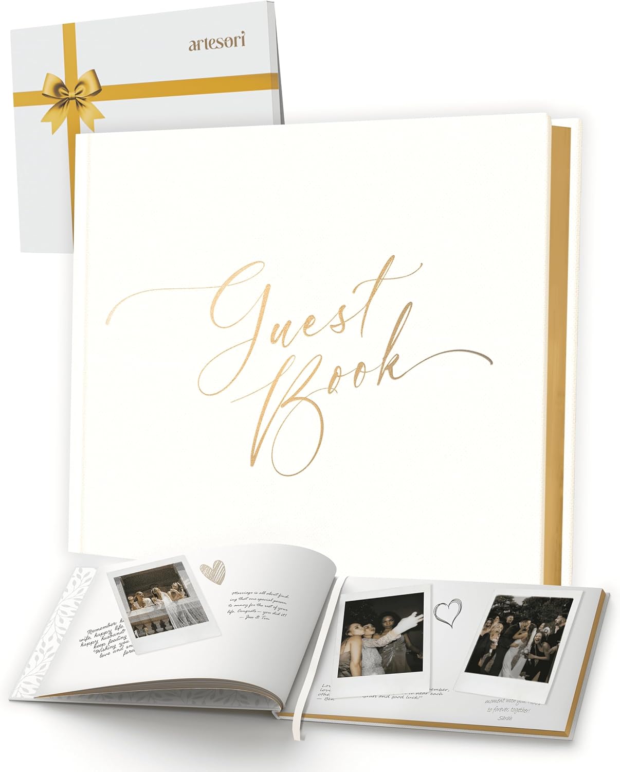 Amazon.com: Elegant Guest Book with 100 Blank Pages — White Linen Gold ...