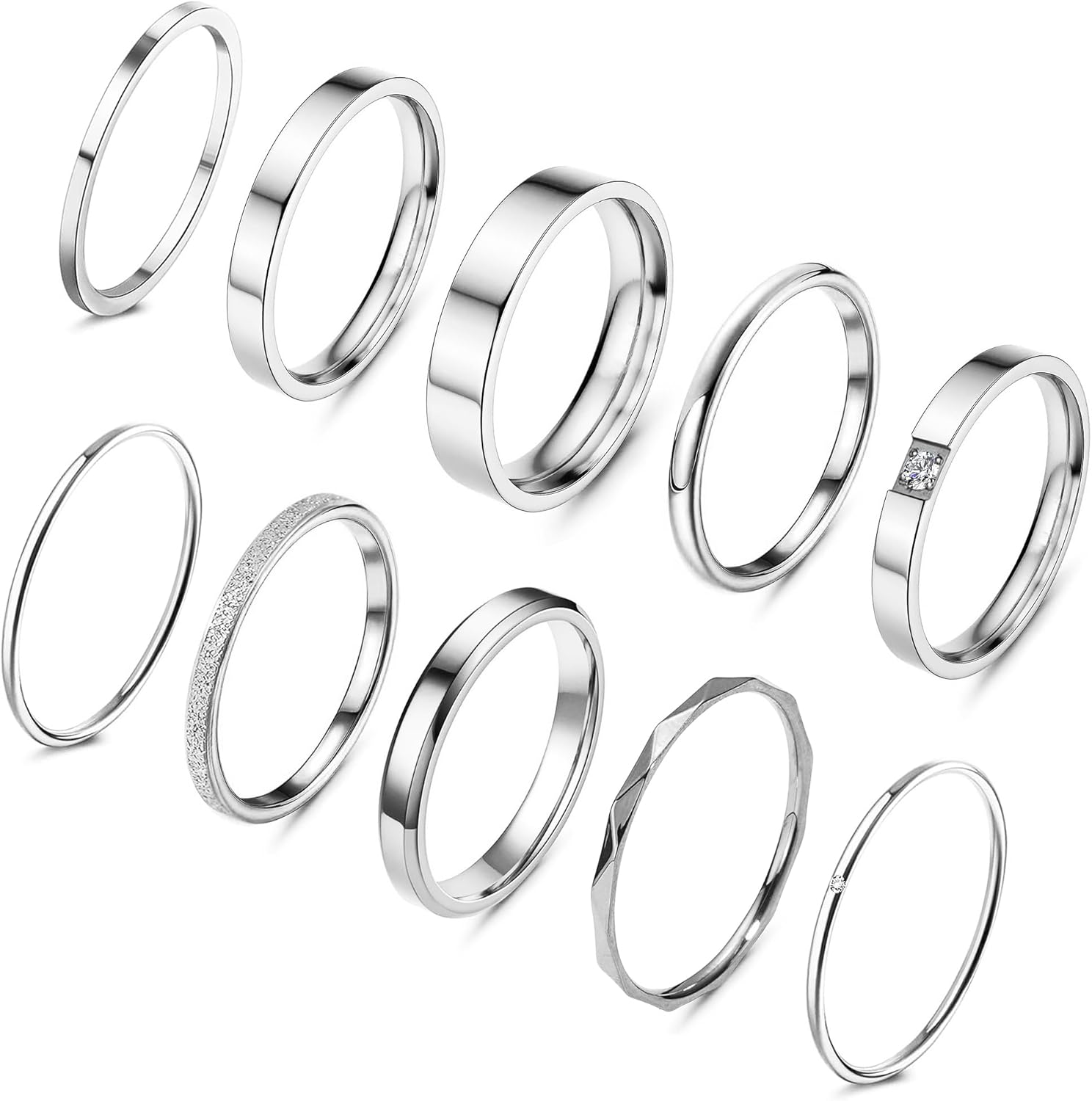 Amazon.com: RIOSO 10Pcs Silver Stacking Rings for Women Stainless Steel ...