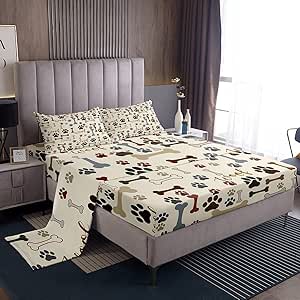 Manfei Cute Dog Paws Print Kids Sheet King Size,Corgi Pug Lovely ...