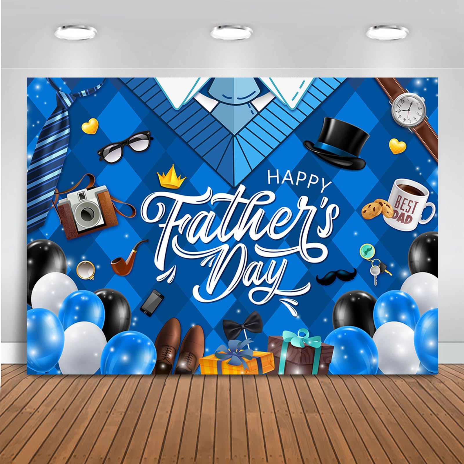 Amazon.com : Mocsicka Fathers Day Backdrop Large Navy Blue Shirt Happy ...