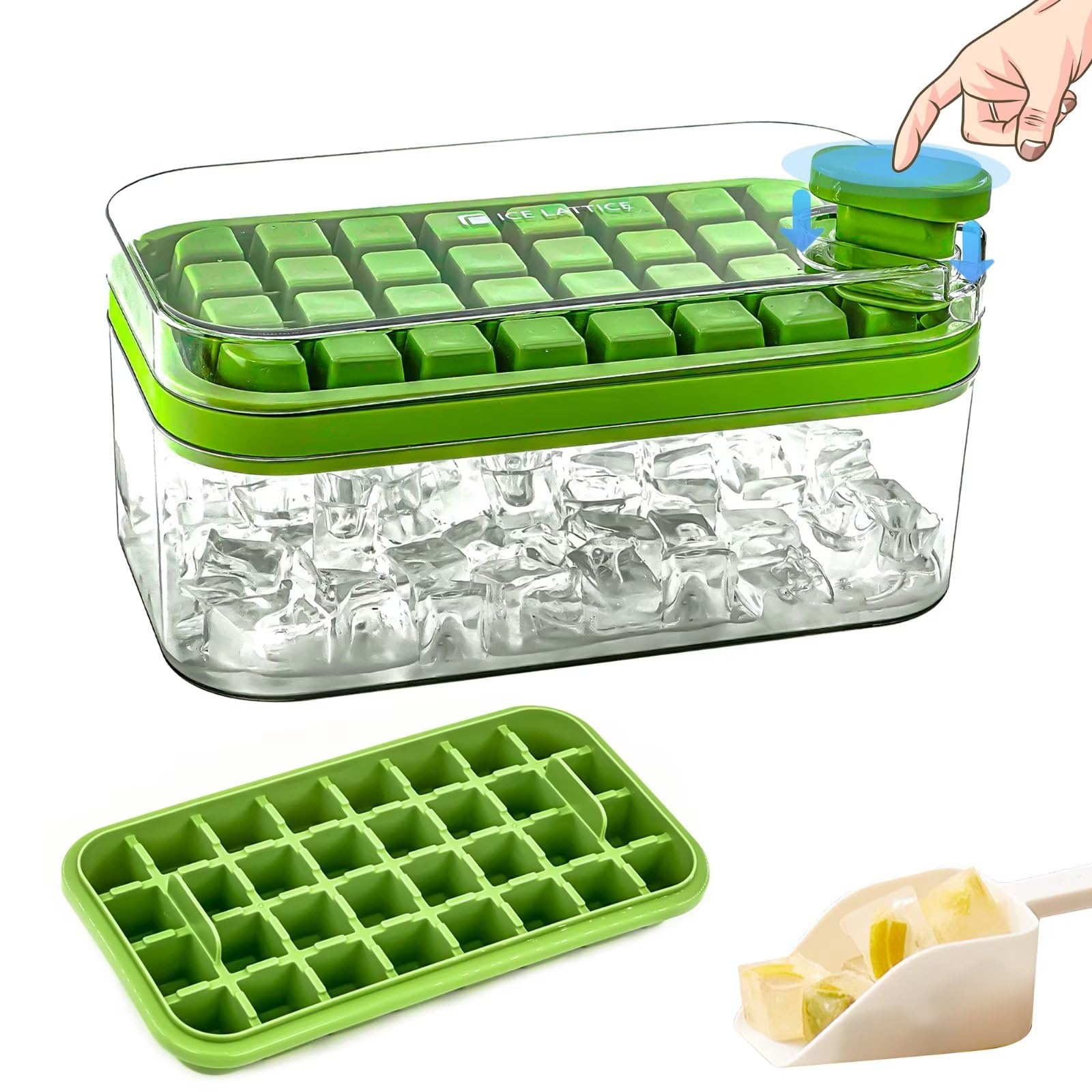 Ice Cube Tray with Lid and Bin for Freezer 64 Cube Ice Cube Tray Stackable Easy Release Ice Cube ...
