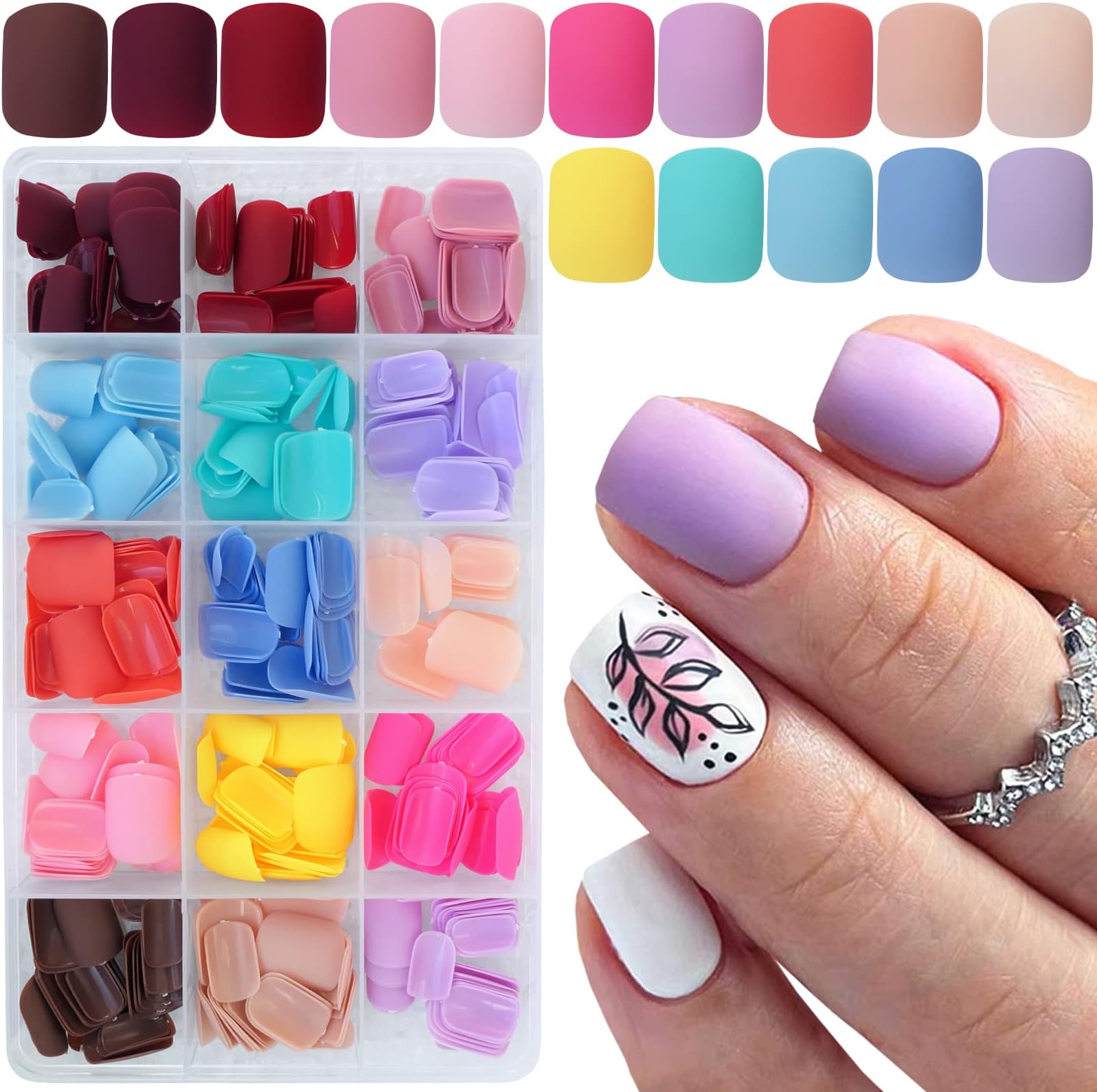 Amazon.com: LuckForever 360pc Kids Press on Nails Matte Short Square ...