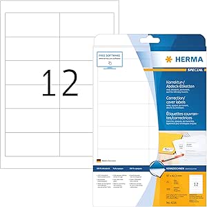 HERMA Self Adhesive Correction Labels, 12 Labels Per A4 Sheet, 300 ...