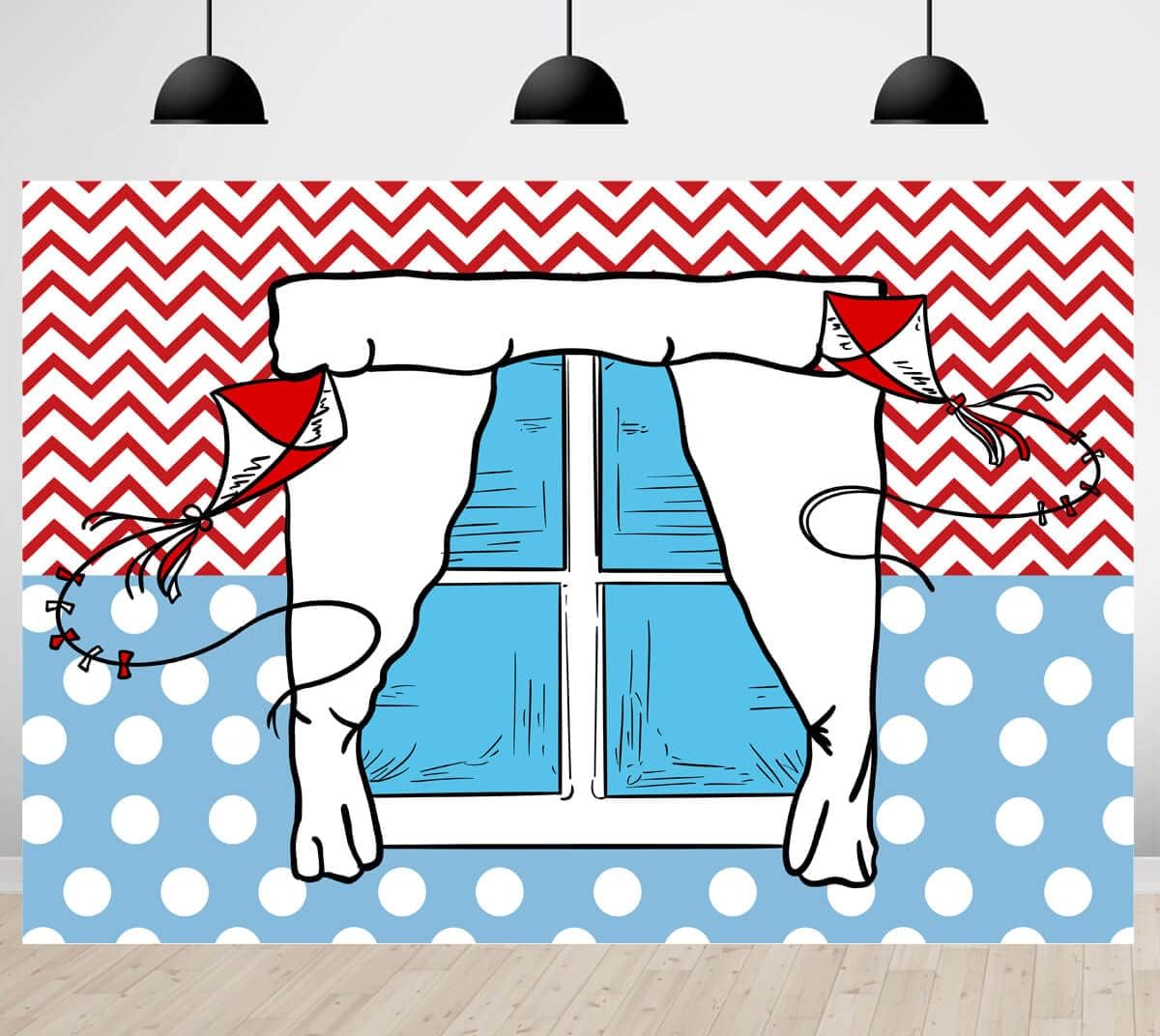 Amazon.com : Cartoon Window Photography Backdrops Blue Red Kite Striped ...