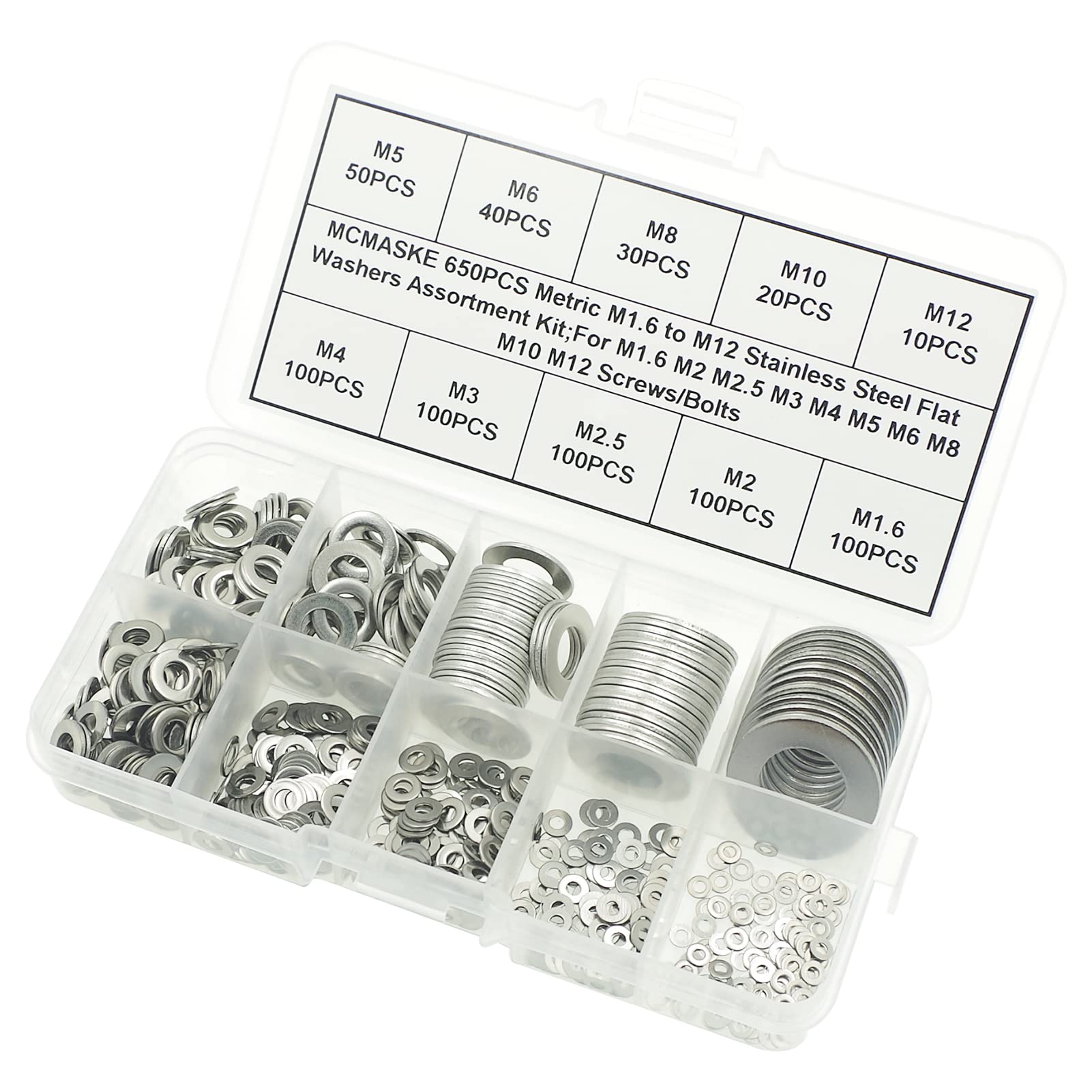 Snapklik.com : MCMASKE Metric M1.6 To M12 Flat Washers Assortment Kit