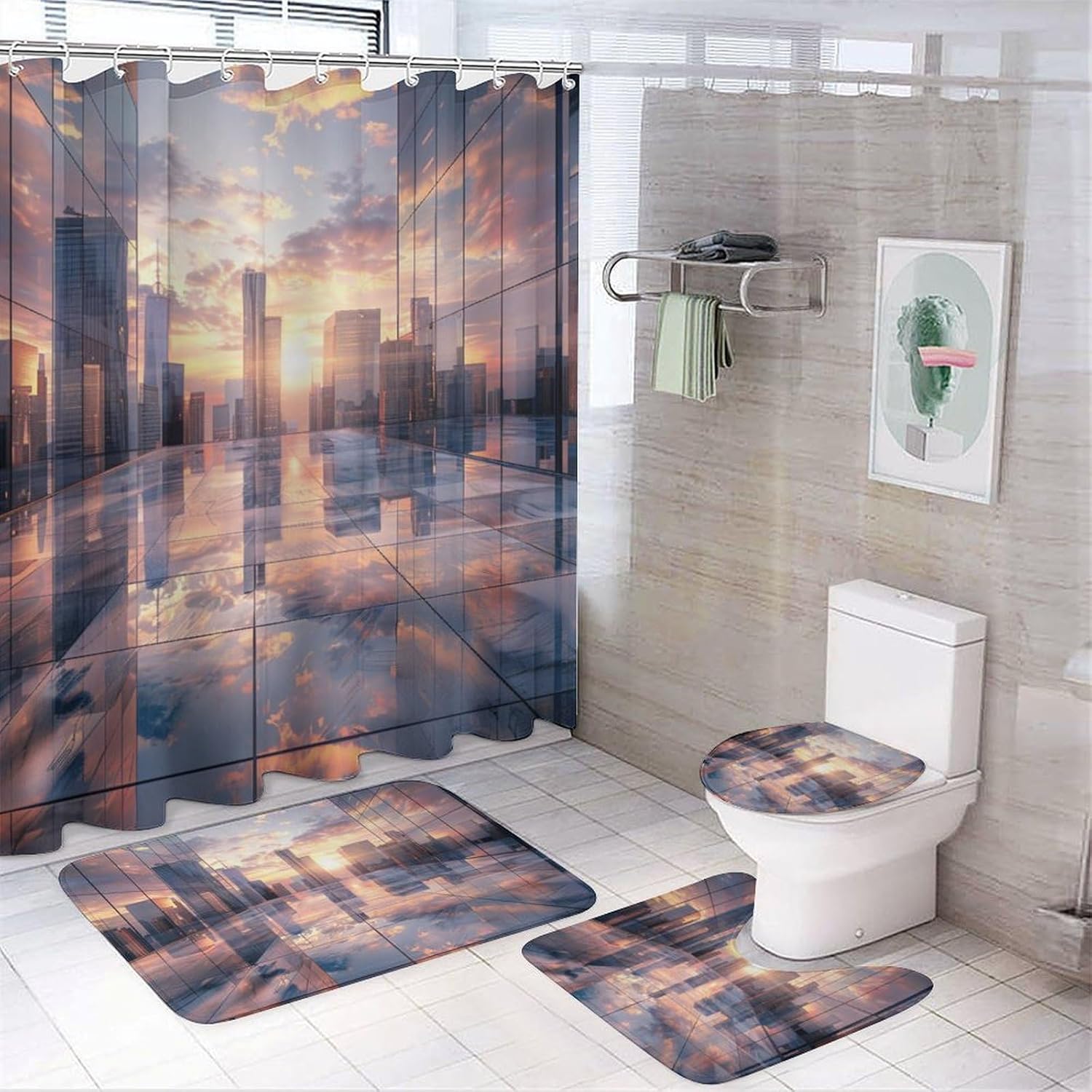 Amazon.com: TOWINSFB 4Pcs Fantasy City Architecture Shower Curtain Sets Bathroom Decor, Sky ...