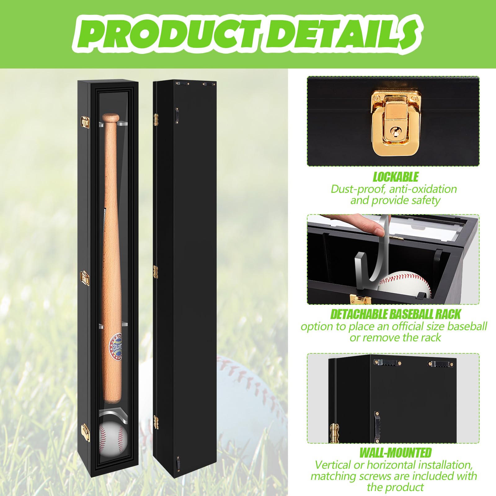 Baseball Bat Display Case with Wood Frame and Transparent Acrylic Door ...