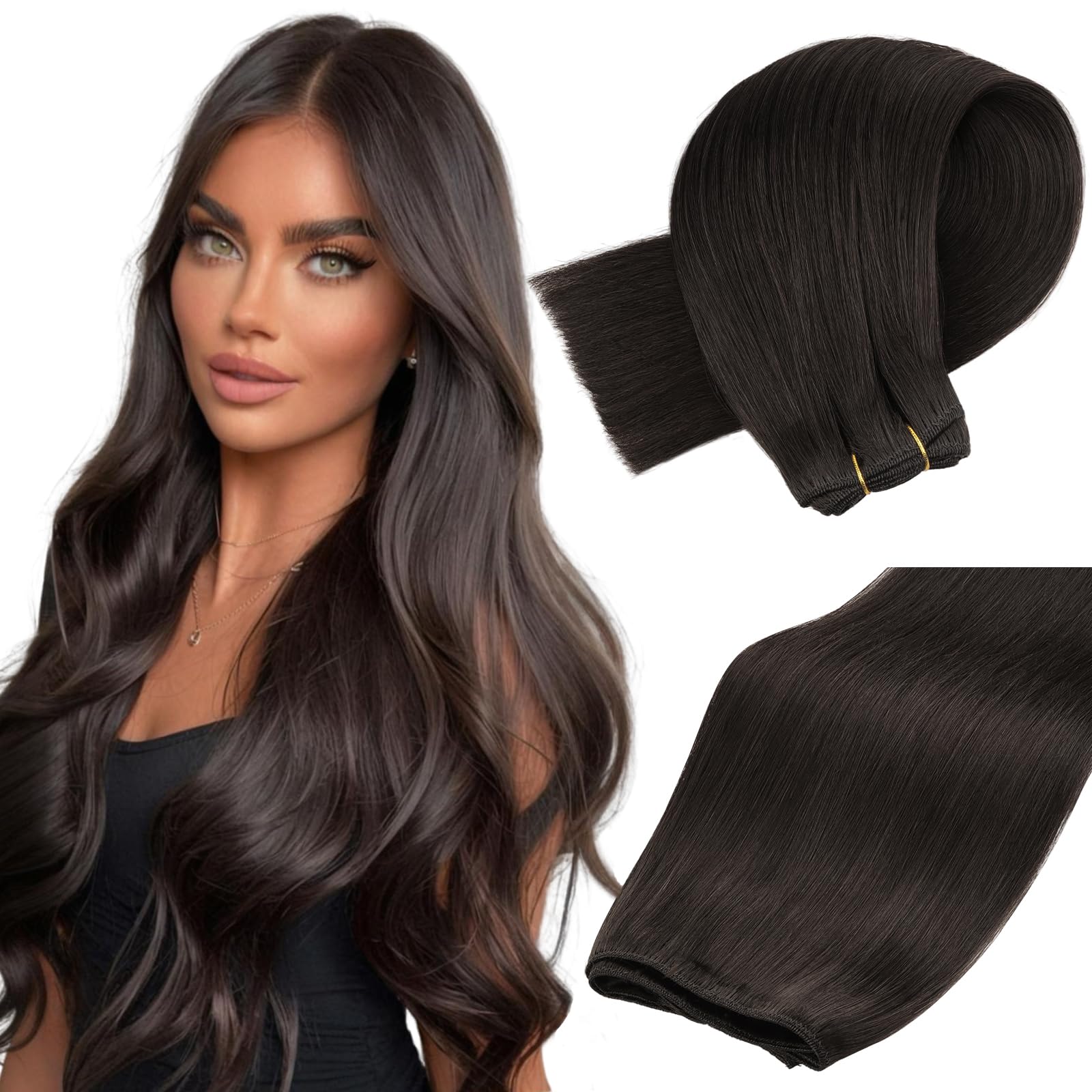 Amazon.com : MAXITA Weft Hair Extensions Human Hair 16 Inch Sew in Real ...