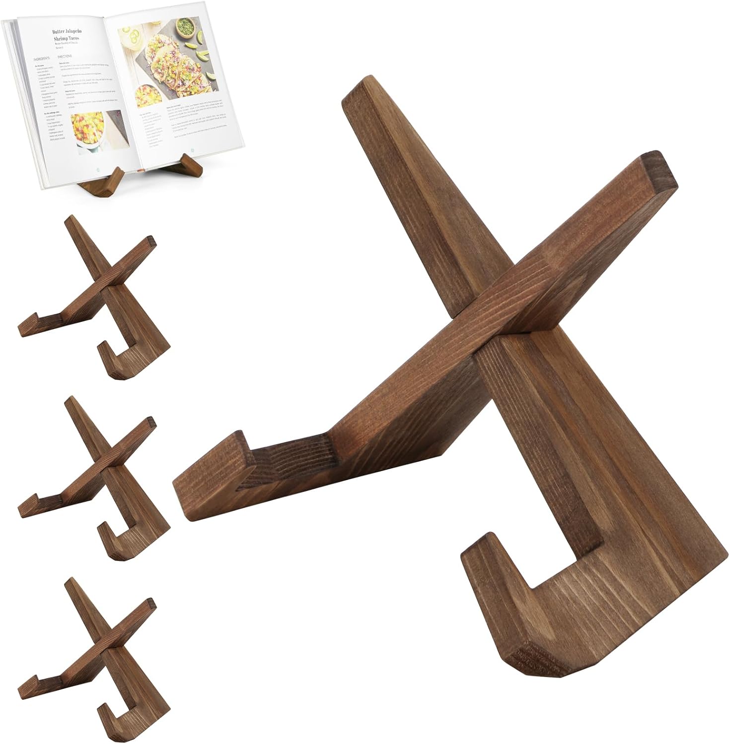 Amazon.com: LEIFEOSH 4 Pack Cookbook Stand Wooden Plate Holder for ...