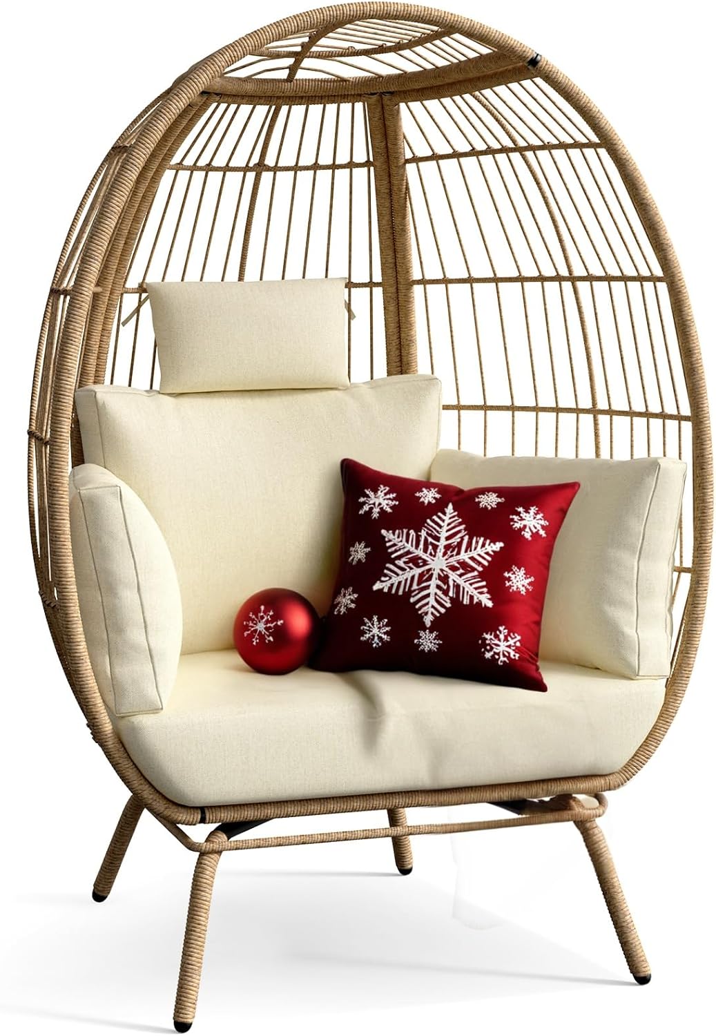 Amazon.com : DWVO Oversized Egg Chair, Indoor Outdoor Egg Shape Wicker ...