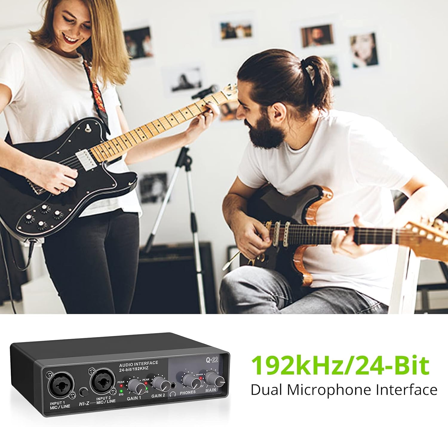 LiNKFOR USB Audio Interface 24 Bit/192 KHz 2×2 MIC LINE Input XLR TRS ...