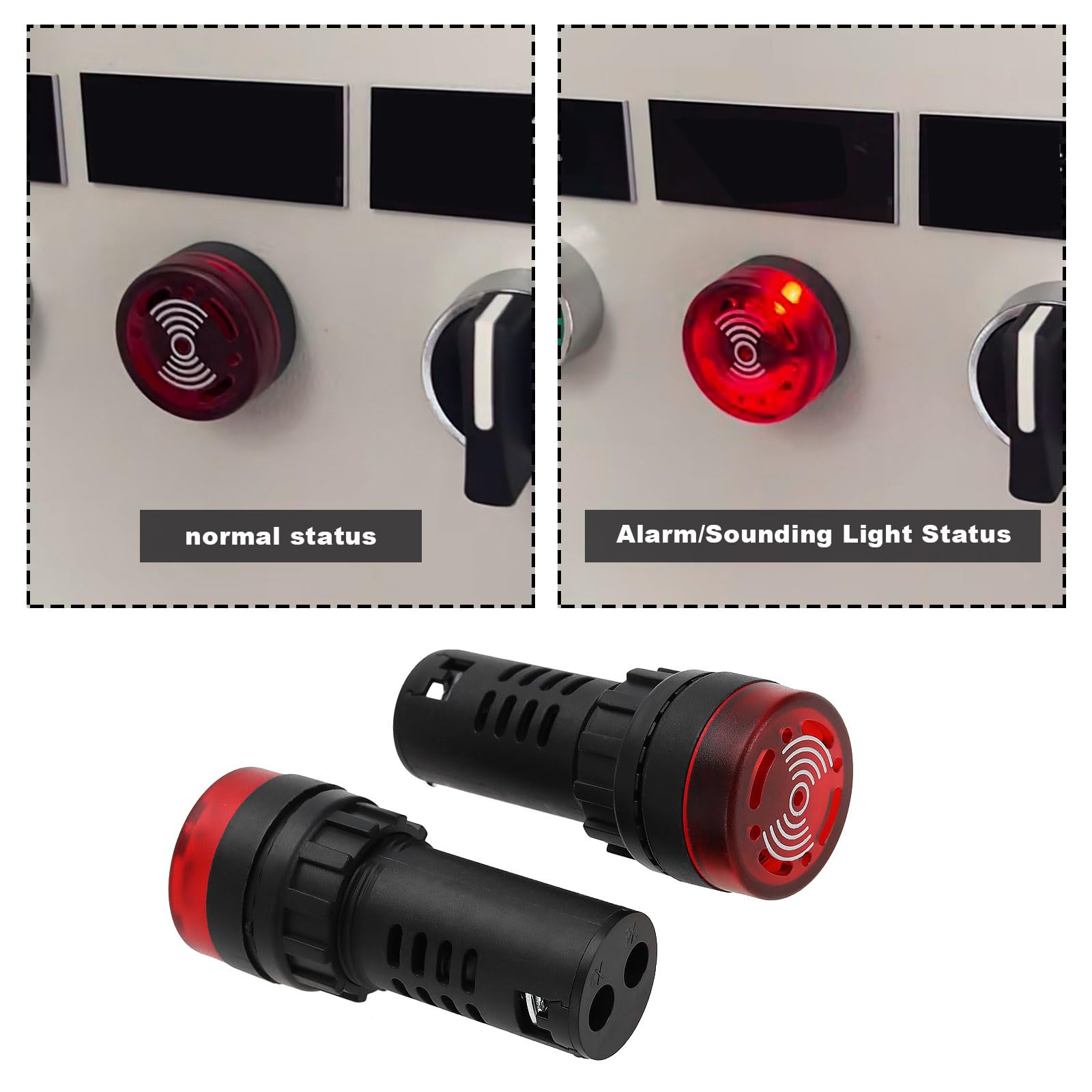 YINETTECH 5Pcs AC/DC 22mm Red Indicator Light with Buzzer Panel Mount ...