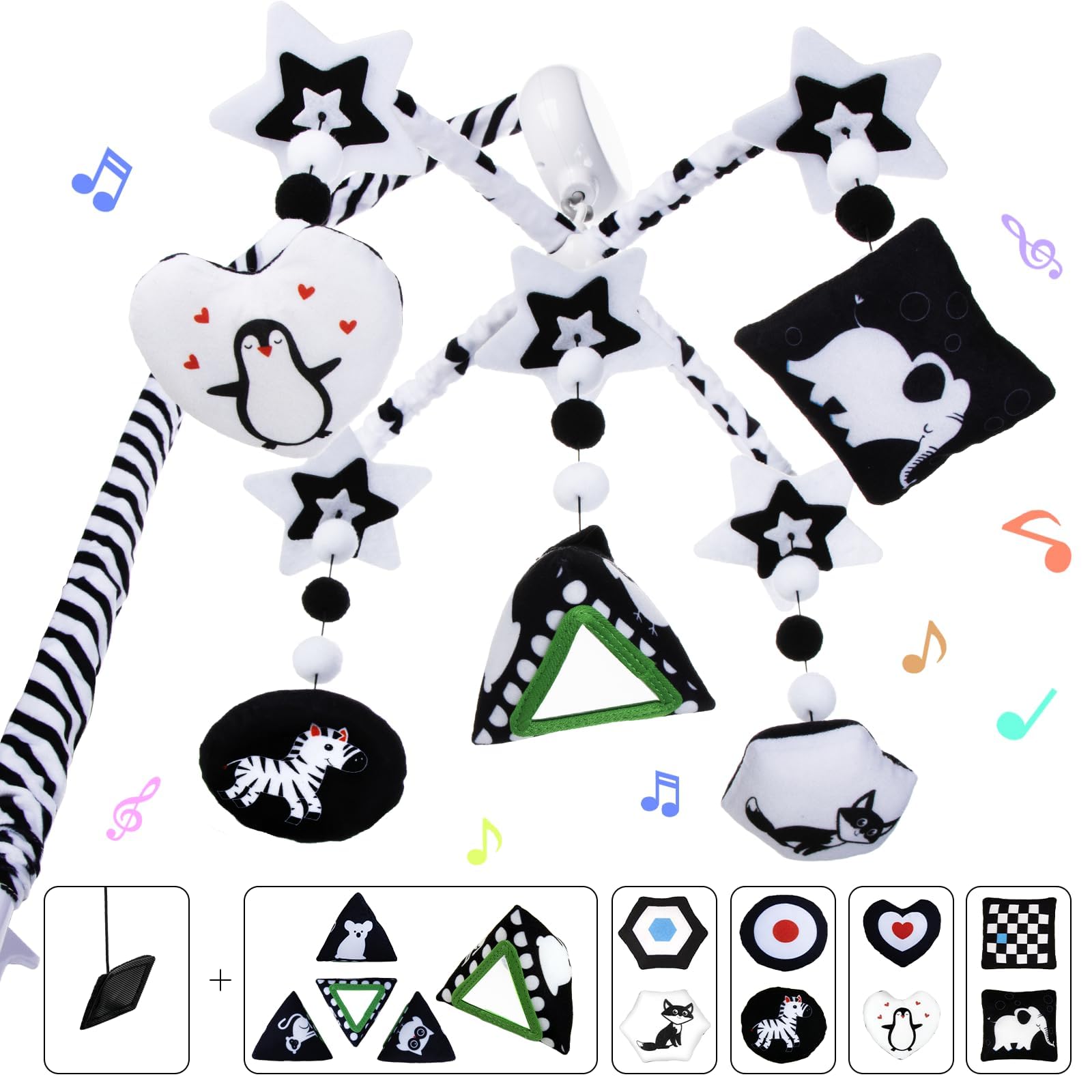 Baby Crib Mobile Black and White High Contrast Musical Baby Mobile for ...