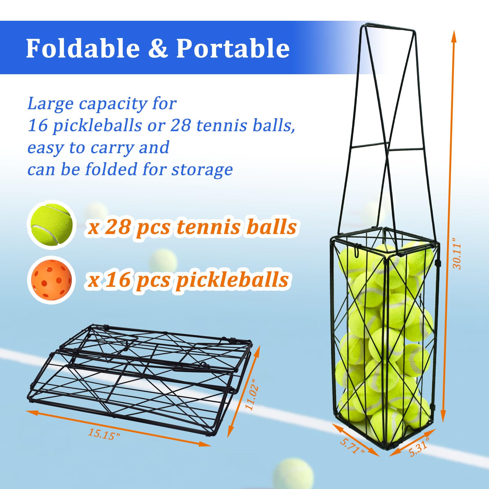 2-in-1 Sports Caddy 2-in-1 Tennis & Pickleball Hopper With Wheels - 120 ...
