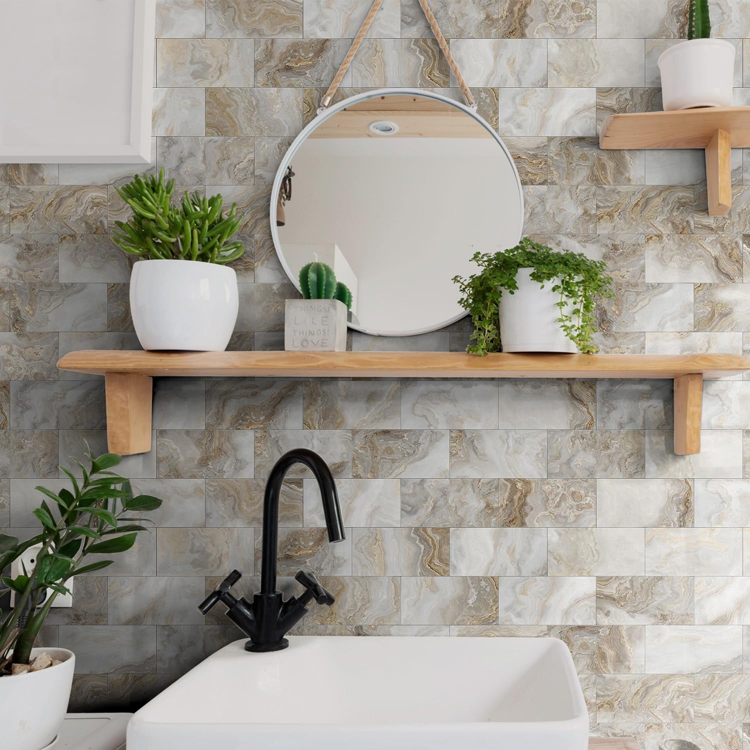 16-Pack Peel and Stick Backsplash Marble Wall Tiles, Waterproof 4" x 8 ...